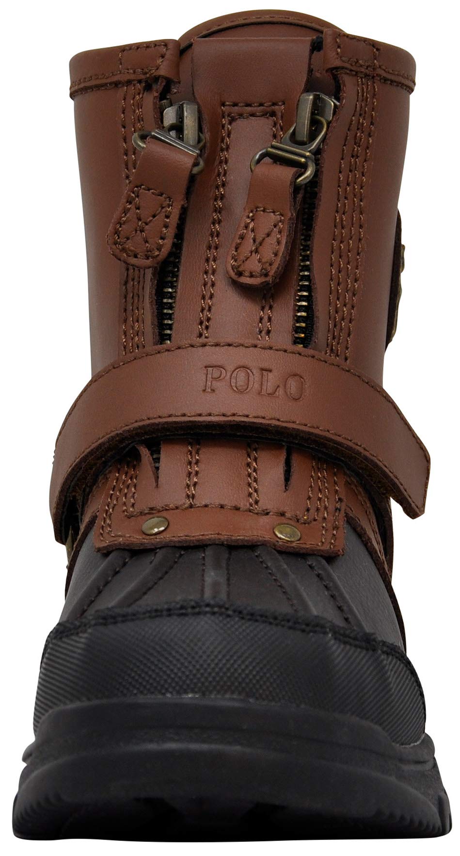 POLO RALPH LAUREN Boys Conquered Hi Boot, Chocolate/Tan Leather, 9 Toddler