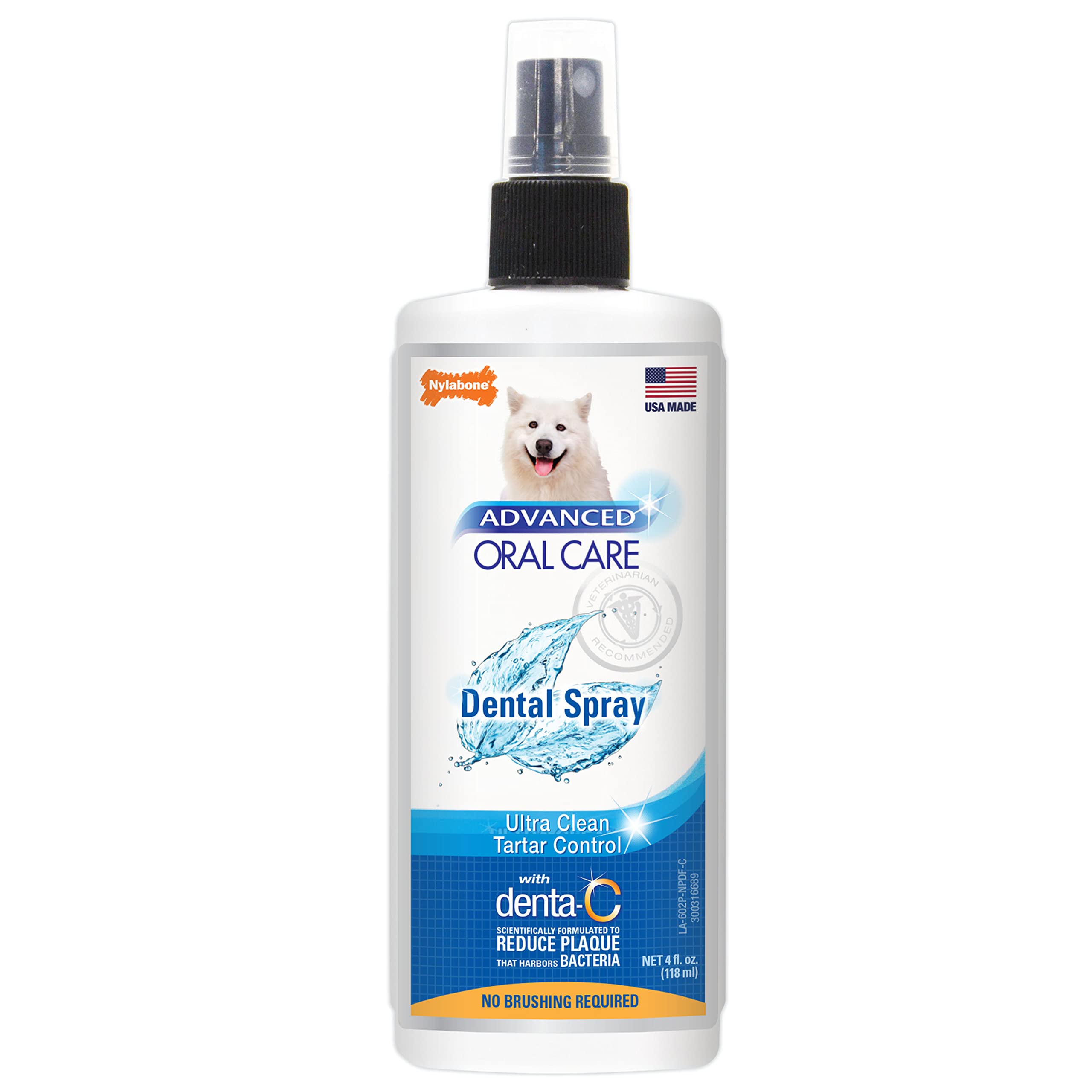 Nylabone Advanced Oral Care Dog Dental Spray - Liquid Tartar Remover - Dog Breath Freshener & Teeth-Cleaning Spray (4 oz.)