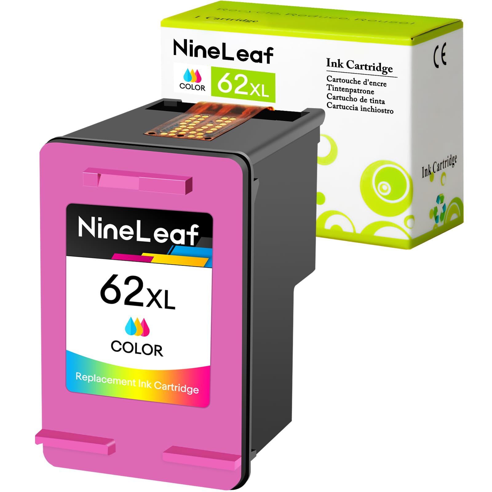 NineLeaf Remanufactured Ink Cartridge Replacement for HP 62XL 62 XL use in Envy 5540 5640 5660 7644 7645 OfficeJet 5740 8040 OfficeJet 200 250 Series Inkjet Printer(1 Pack Tri-Color