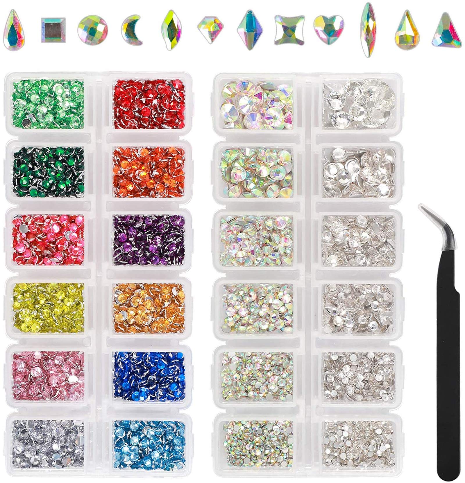 Outuxed 5000pcs Crystal Flatback Rhinestones Round Mixed Size AB Gems Nail Art Flatback Rhinestones with 1 Tweezers for Crafts Face Makeup