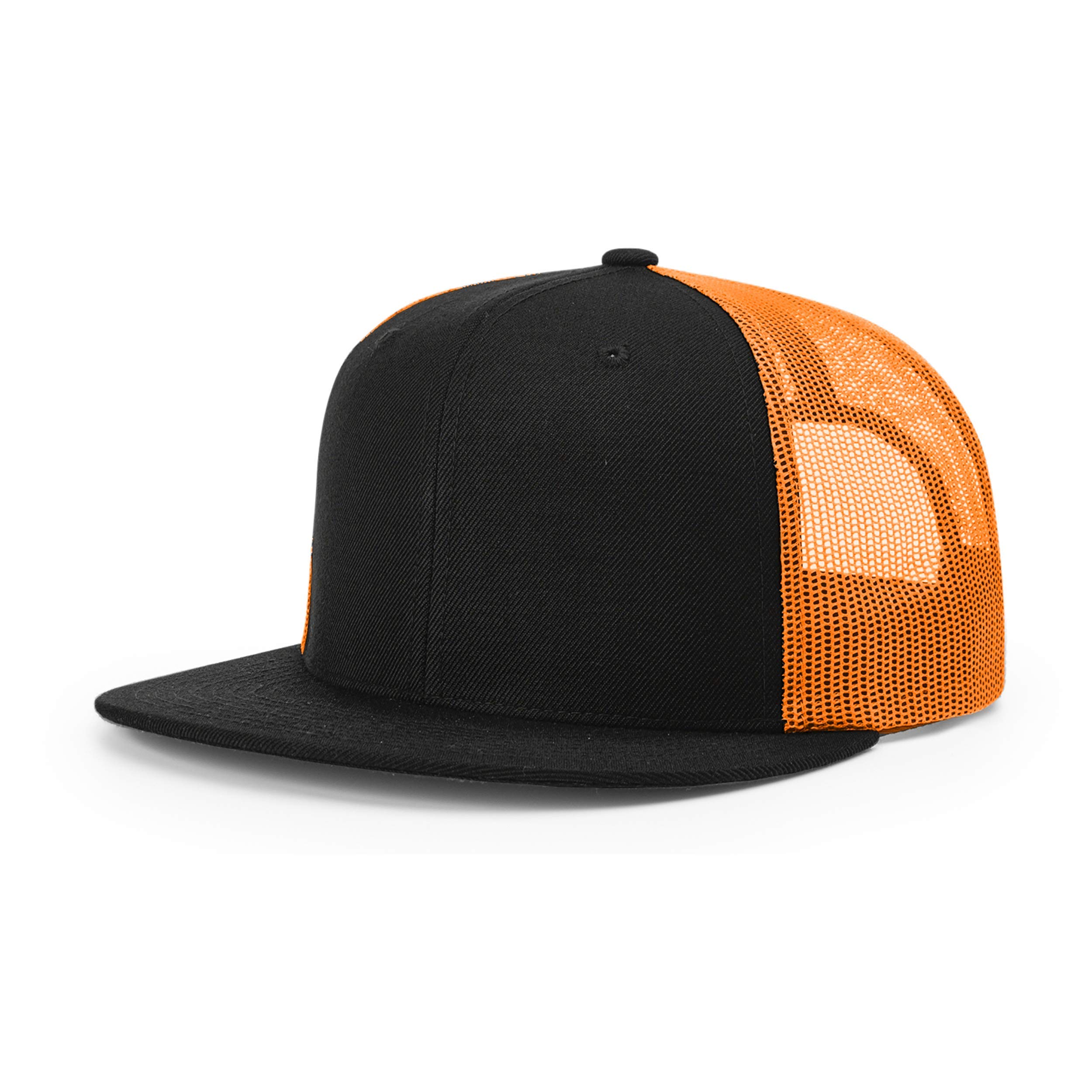 Richardson Unisex 511 Flatbill Trucker Adjustable Snapback Baseball Cap, Solid Black, One Size Fits Most