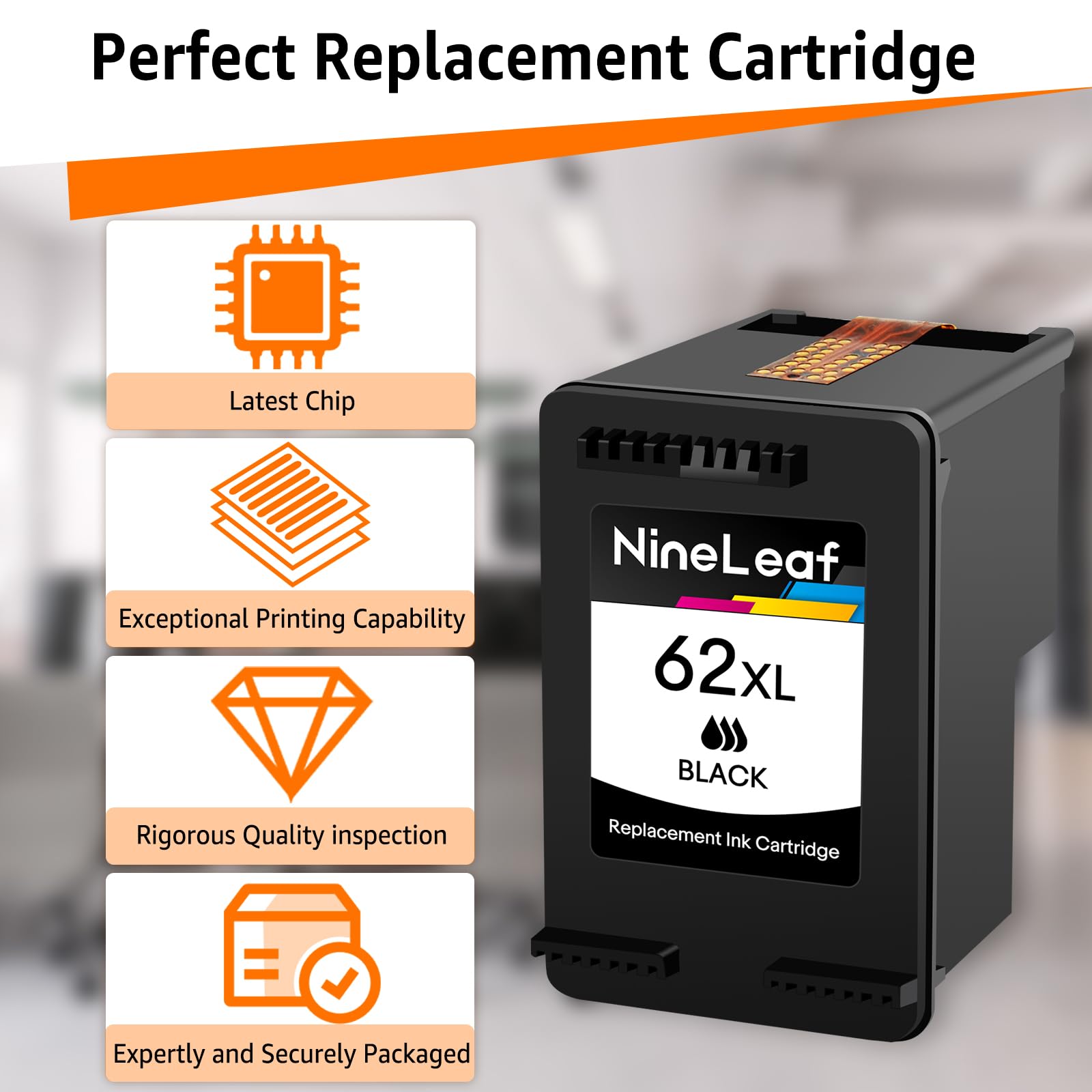 NineLeaf Remanufactured Ink Cartridge Replacement for HP 62XL 62 XL use in Envy 5540 5640 5660 7644 7645 OfficeJet 5740 8040 OfficeJet 200 250 Series Inkjet Printer(10 Pack Black