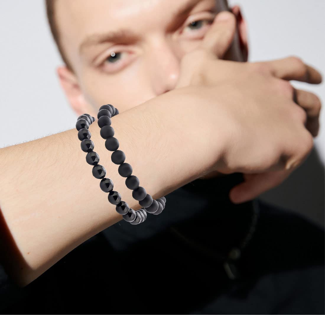 WAINIS 12 Pcs 8mm Gemstones Beaded Bracelets for Men Women Stone Bead Stretch Round Bead Crystal Semi-precious Bracelets Unisex