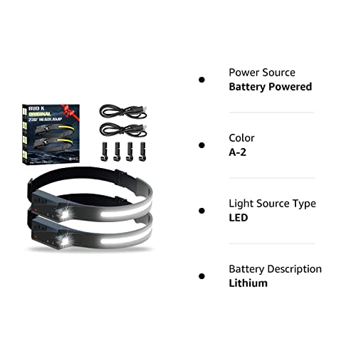 Rechargeable Headlamp 2Pack, 230°Wide Beam Headlamp for Adults, LED Headlamp with Clips-Camping Gear, 6 Modes, Motion Sensor, Head Lamp Flashlight for Cycling, Running, Fishing, Camping