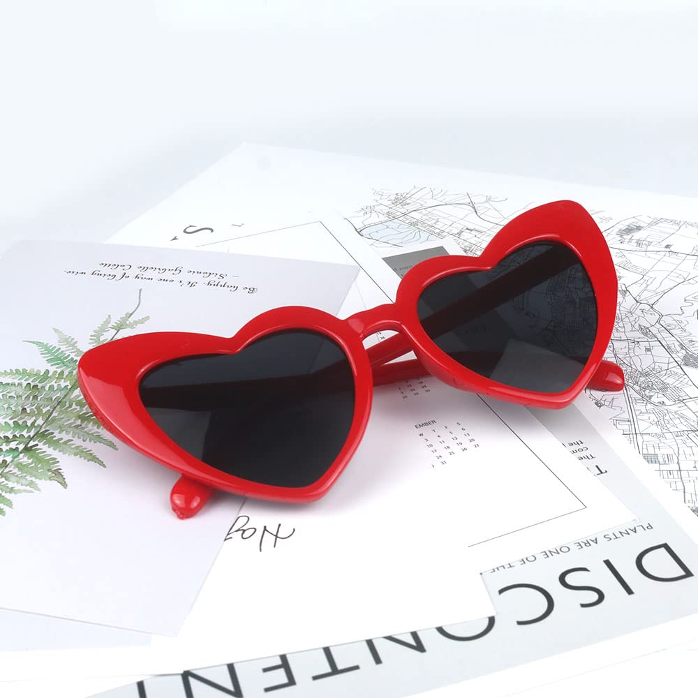 YooThink Heart Shaped Sunglasses for Women,Vintage Cat Eye Mod Style Retro Kurt Cobain Glasses (Red)
