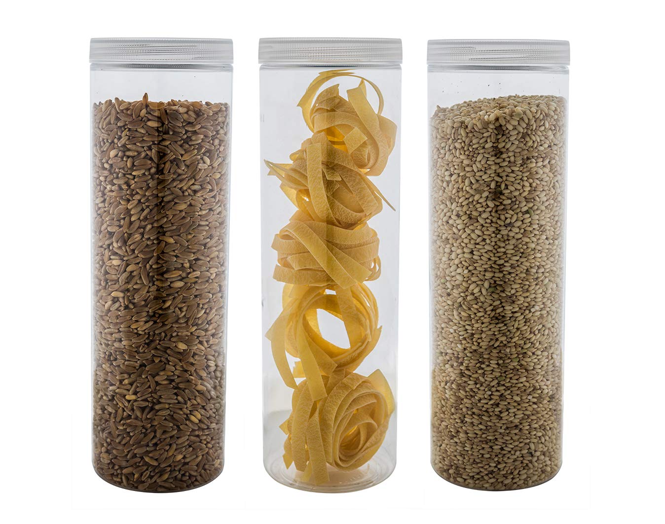 Silicook Clear Plastic Jar, Set of 3-40oz, Round Shaped, Transparent, Food Storage Container, Kitchen & Household Organization for Dry goods, Noodles, Spices and More