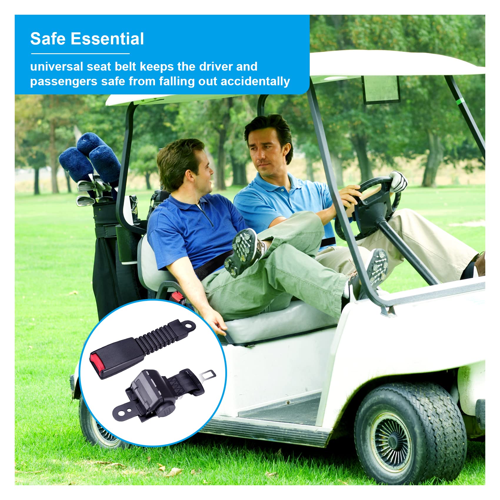 Universal Retractable Front Rear Golf Cart Seat Belt Kit for EZGO, Yamaha, Club Car (2PCS)