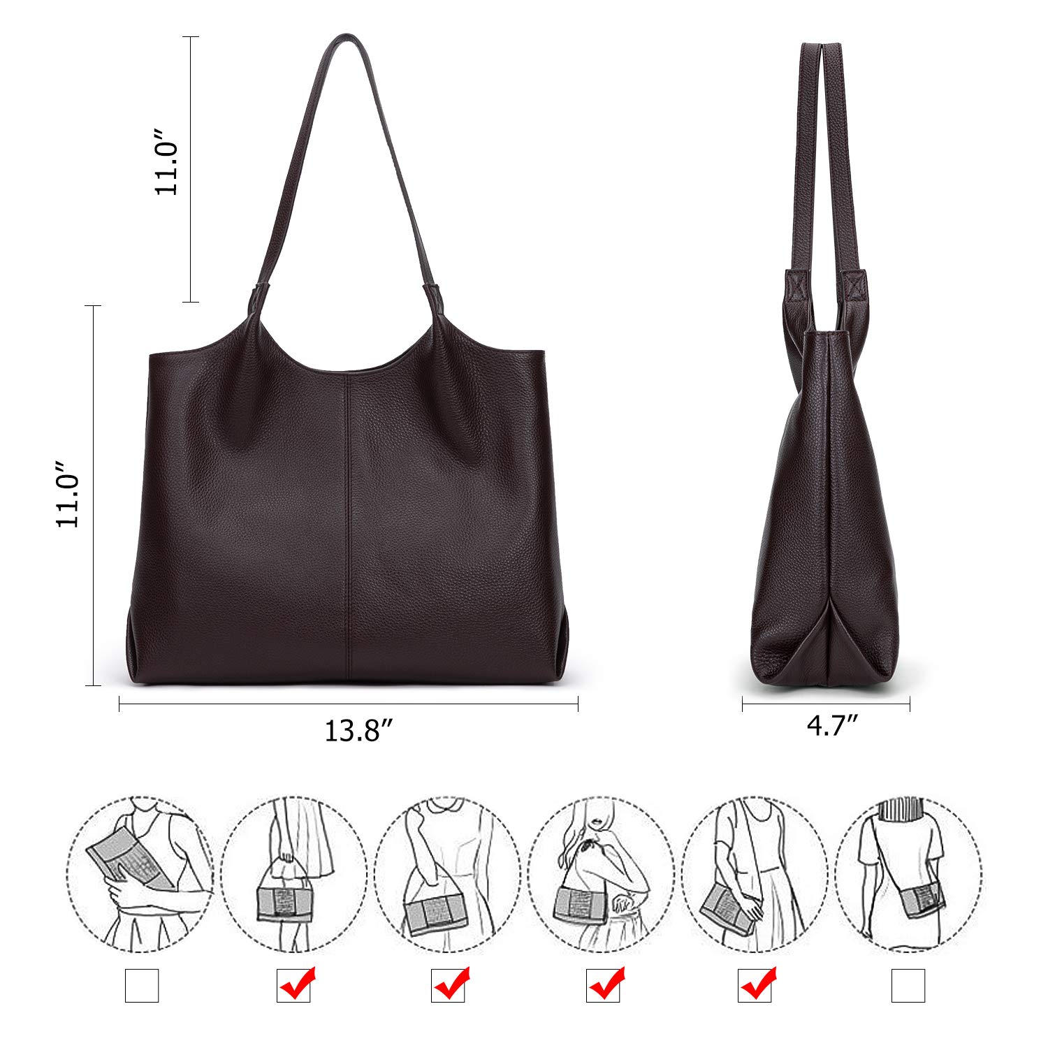 Soft Leather Tote Purse Zipper Closure Designer Handbag Women RFID Top-handle Bag Lightweight