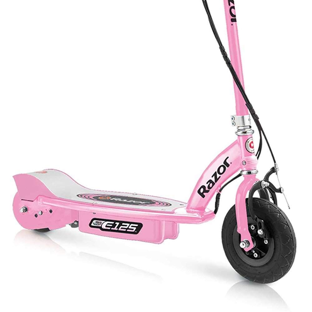 Razor E125 Motorized Rechargeable Electric Scooter with Acceleration Control, Front Brake, & Kickstand, Pink & V17 Youth Size Safety Helmet, Black