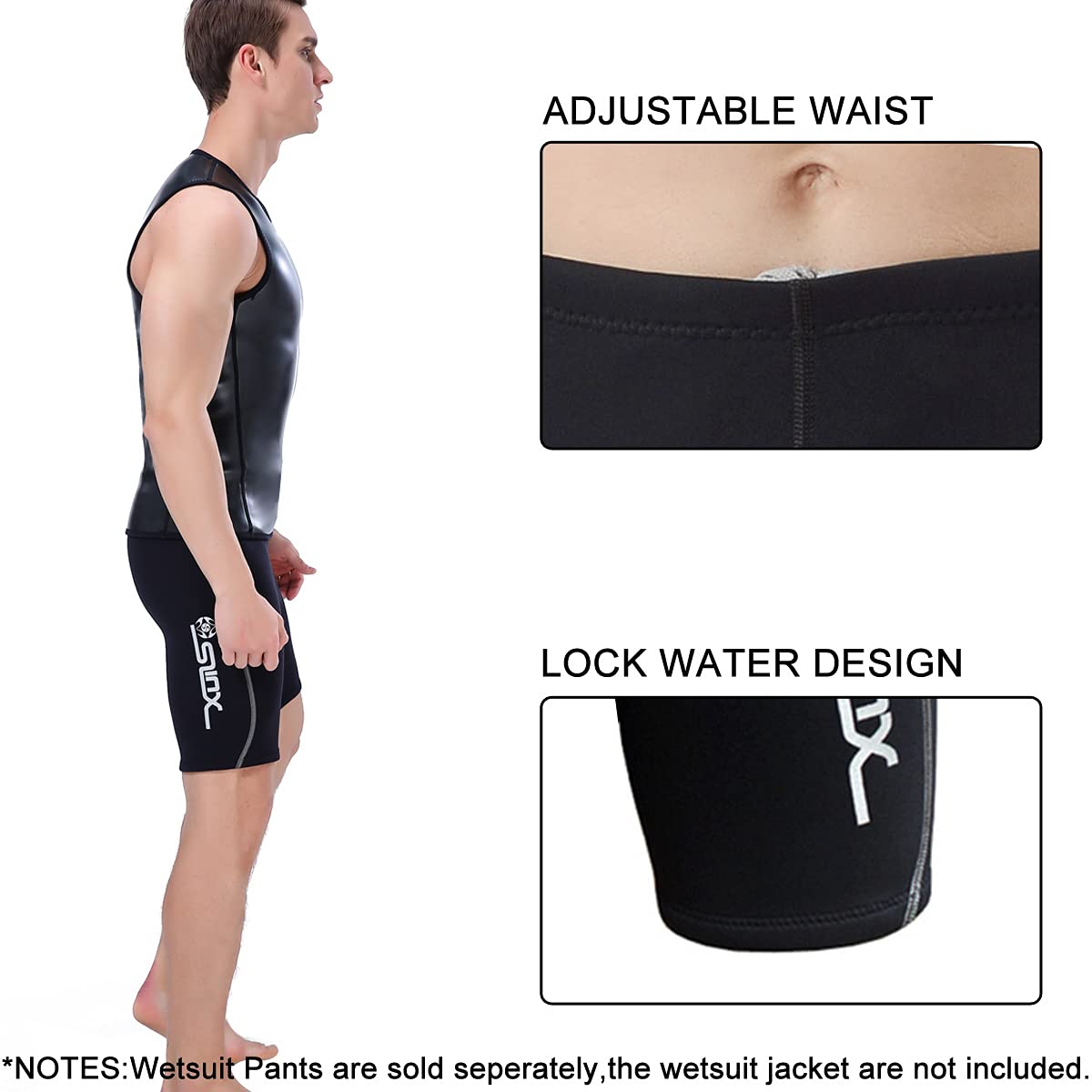 SLINX Wetsuit Short Pants Men 2mm Neoprene Shorts for Diving Kayaking Scuba Surfing Snorkeling Short Pants L Size, black