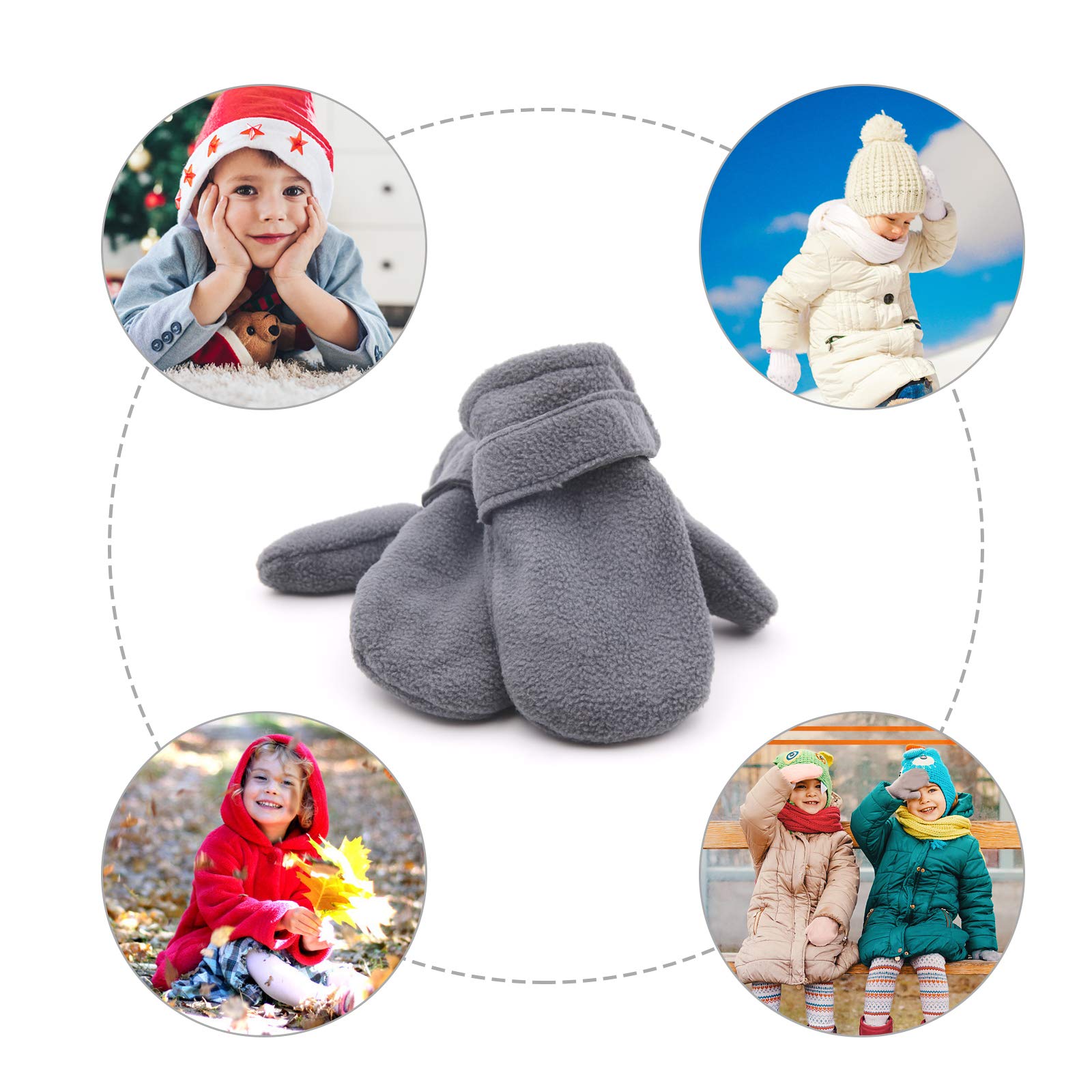Toddler Infant Winter Mittens Lined with Fleece Easy-on Baby Boy Girls Warm Gloves Outdoor (B-Grey&Navy, M (1-2 Years))