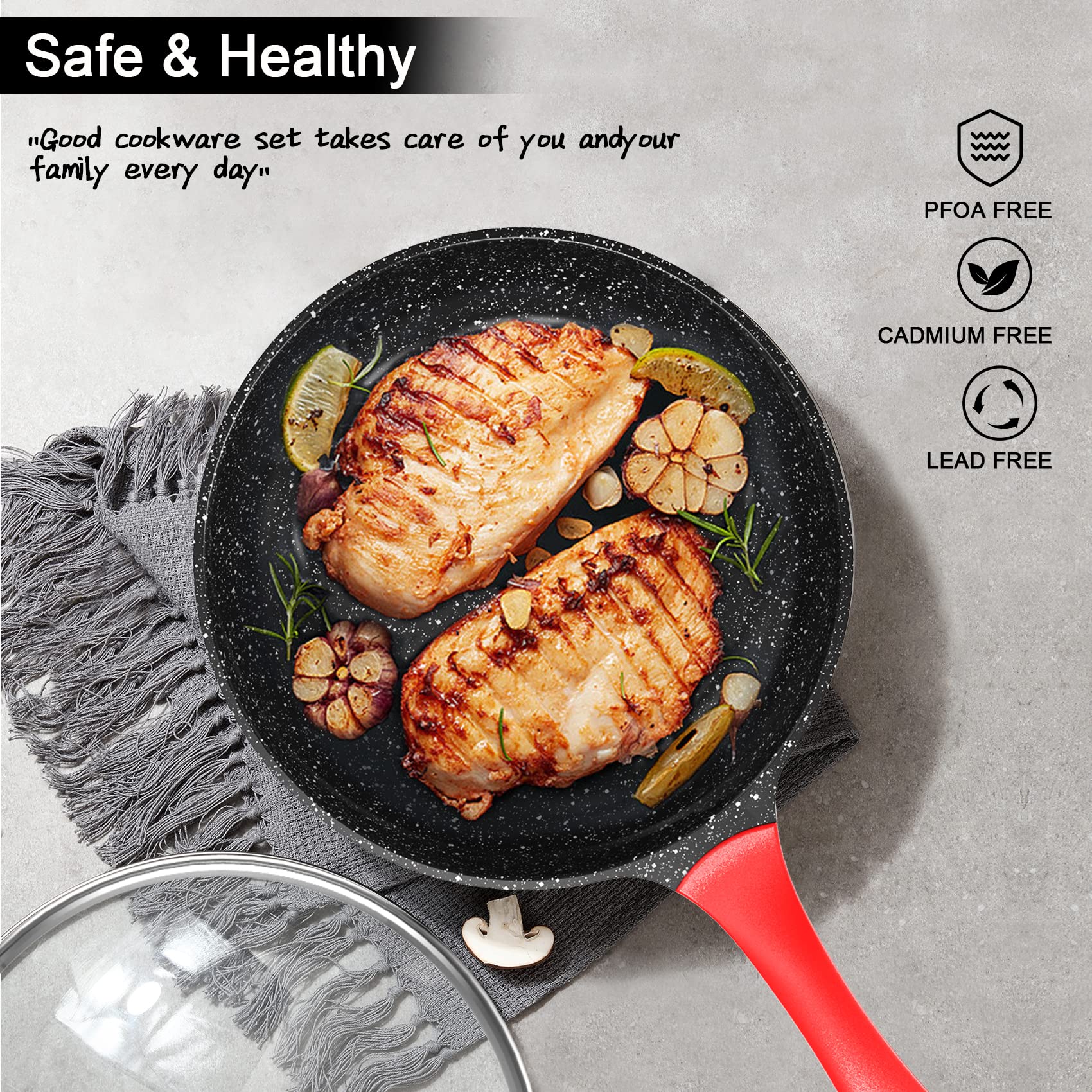 Pots and Pans Set, imarku 11 Pieces Nonstick Induction Kitchen Cookware Set, Toxic-Free Pans set for Cooking, with Frying Pan and Saucepan, Suitable for All Stoves, Ideal Kitchenware Gift, Red