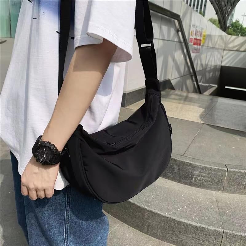 Nylon Crossbody Crescent Bag for Women Men Fashionable Shoulder Bag with Adjustable Strap for Everyday Casual shopping Travel Workout