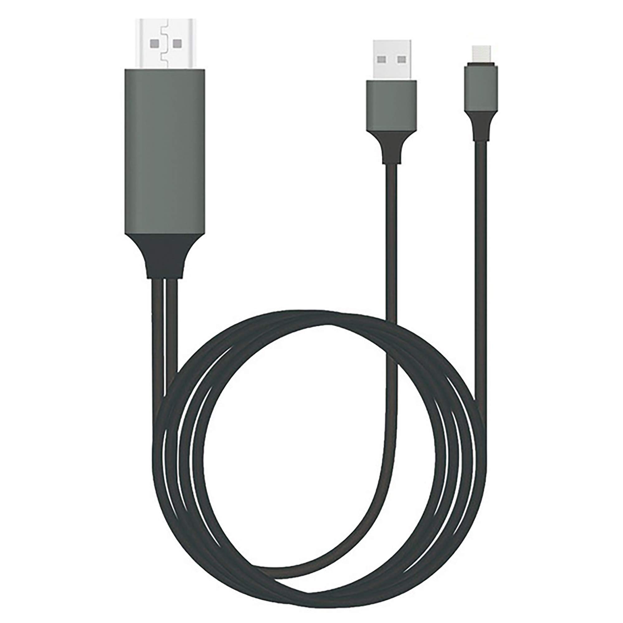 Tek Styz Powered USB-C 4k HDMI Cable Compatible with Motorola One Action Plus USB Charging at Max 2160p@60Hz, 6Ft/2M Cable [Gray, Thunderbolt 3]