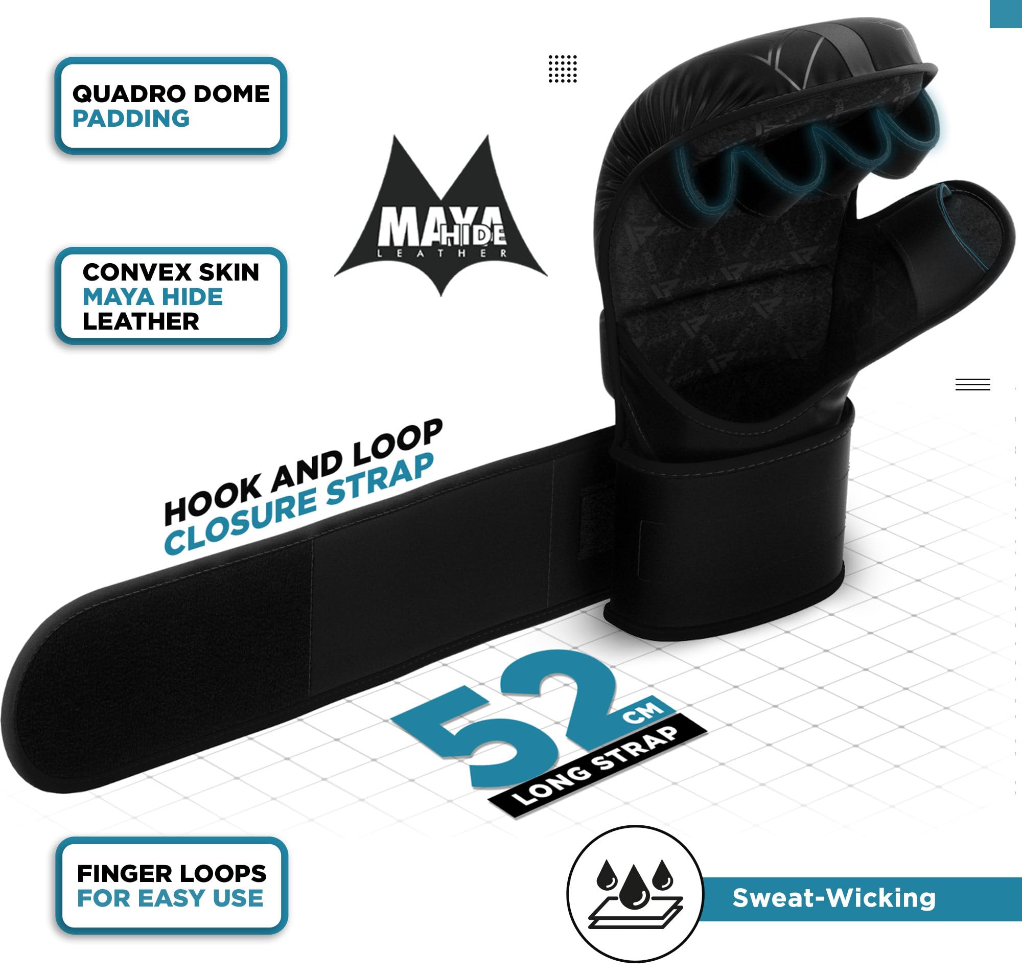 RDX MMA Gloves Sparring Grappling, Hybrid Open Palm Martial Arts Mitts Men Women, Maya Hide Leather Wrist Support, Cage Fighting Combat Sports Boxing Glove Training, Muay Thai, Punching Bag Kickboxing