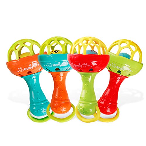 Rattle Toy for 0-1 Year Old Baby,Intelligence Grasping Gums Hand Bell Sound Funny Birthday Gift - Random Color