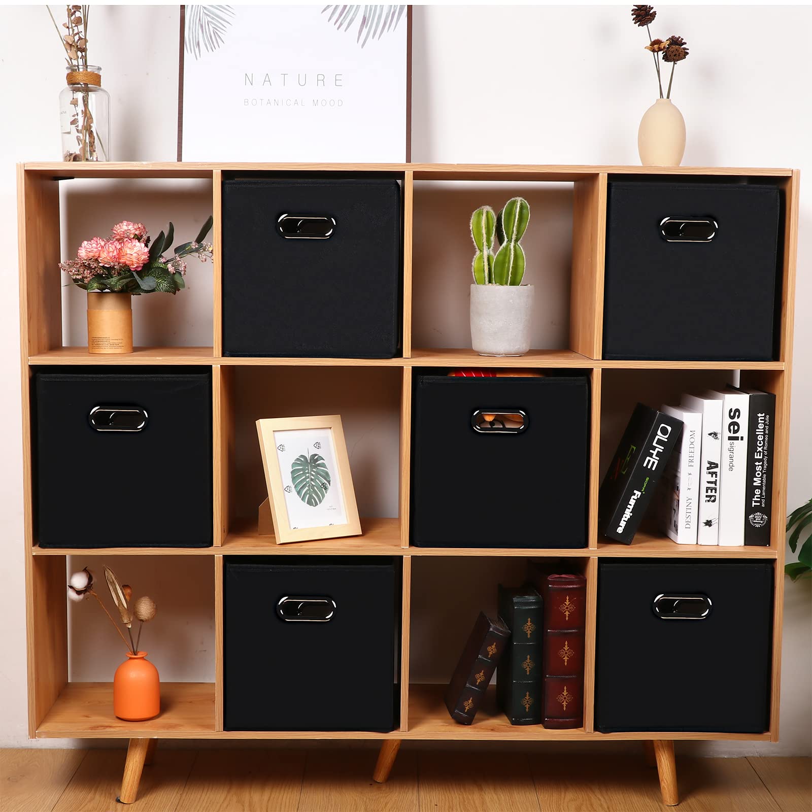 NieEnjoy Black Fabric Cubes Storage Containers ,Foldable Storage Bins Cubes Organizer Baskets with Dual Handles for Shelf Closet Set of 6,(Khaki)