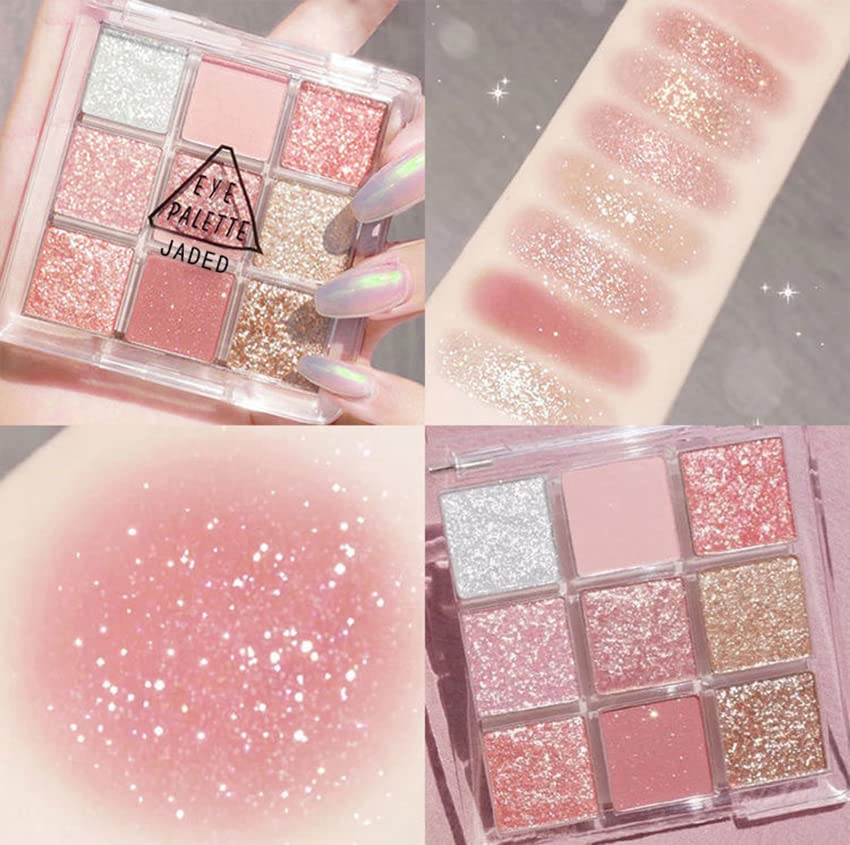 PICKX 9 Colors Glitter Eyeshadow Makeup Palette Matte High Pigmented Colorful Creamy Texture Eye Shadow Powder Natural Waterproof Long Lasting Eyeshadow Powder Cosmetics (pink)