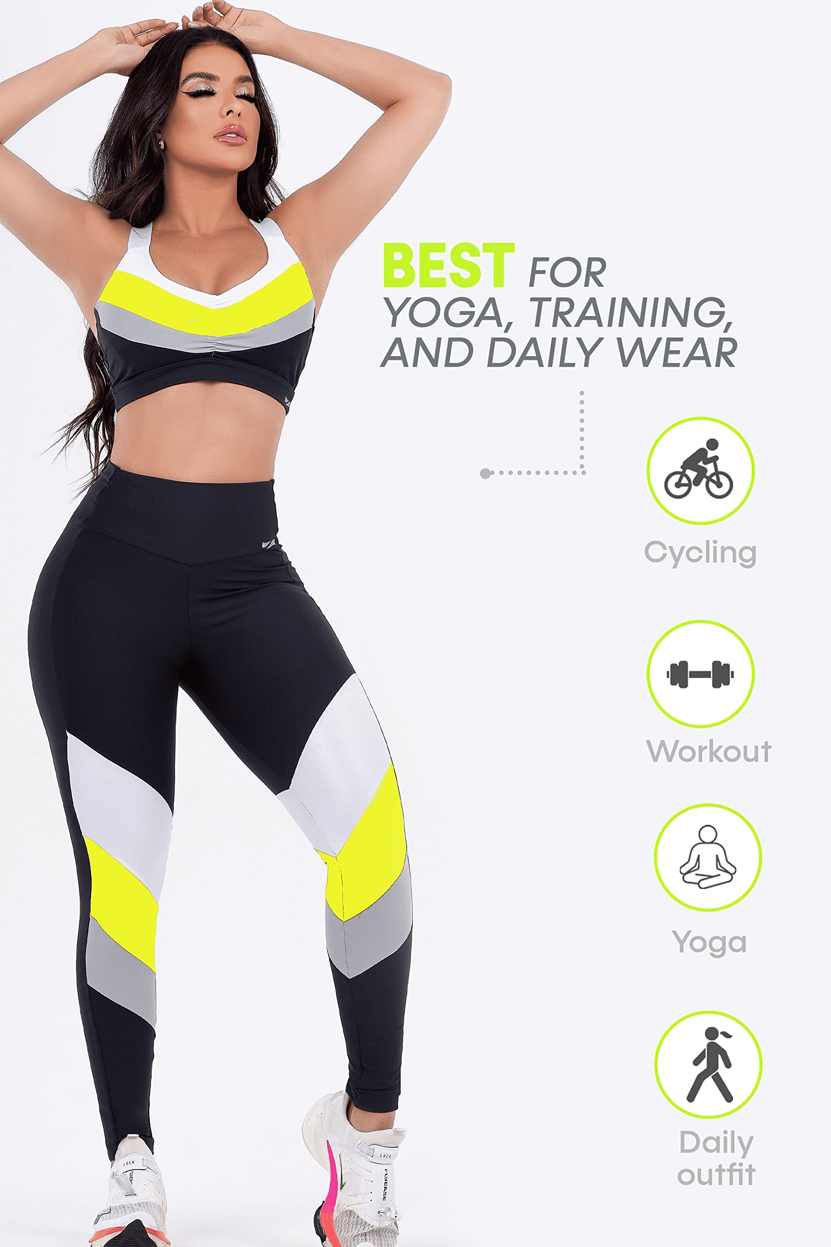 ZNG Brazilian 2 Piece Workout Outfits Premium Quality Fabric With Aloe Vera Microcapsules (Trus Neon, Small)