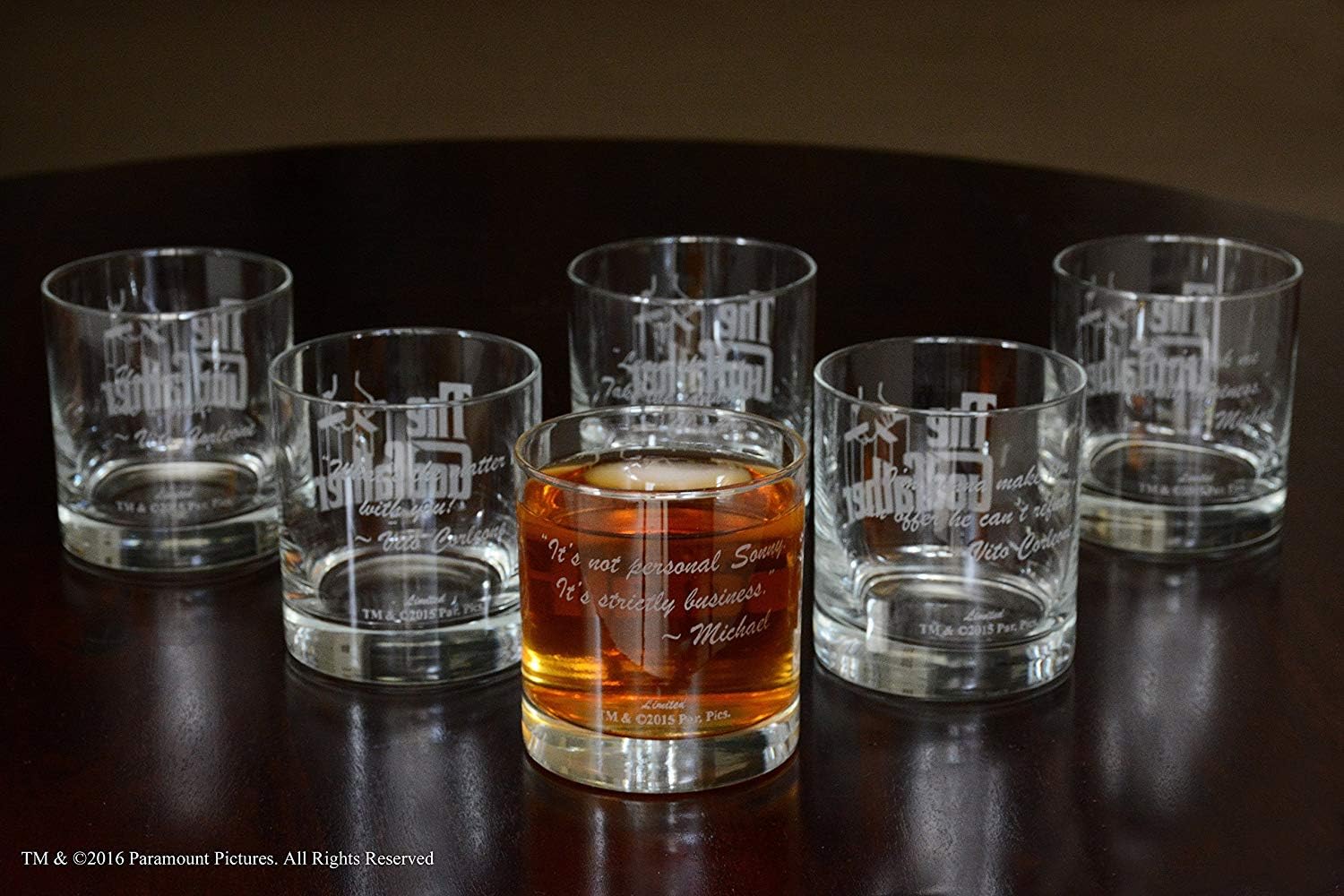 The Godfather Etched Whiskey Glass Set - with Logo & 6 Unique Quotes - Officially Licensed, Premium Quality, Handcrafted Glassware, 11 oz. A Perfect Collectible Rocks Glass Set