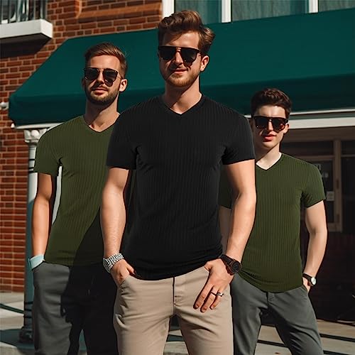 Viwedo Men's V Neck T Shirts Casual Stylish Fitted Elasticity Tees for Men Black