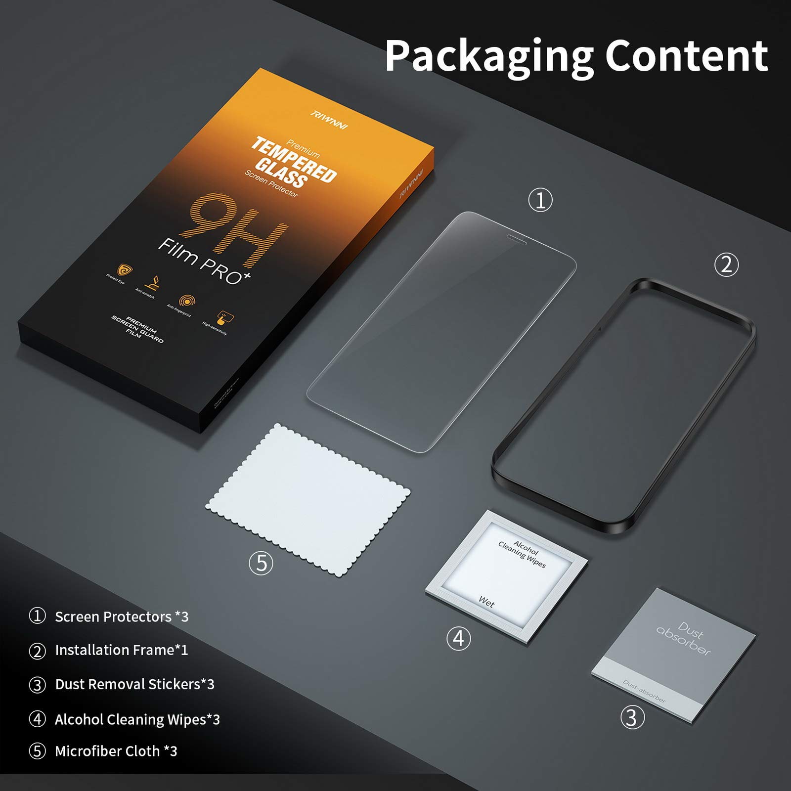 RIWNNI Screen Protector Compatible with iPhone 12/12 Pro [3 Pack], HD Clear Tempered Glass Screen Protector for iPhone 12/12 Pro 6.1-Inch [Easy Installation Frame] [Bubble Free] [Case Friendly]