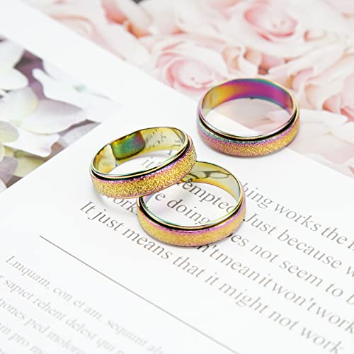 Tiselin Anxiety Ring for Women Men,Rainbow Color Sand Blasted Finished Width 6MM,Size 7-10,Copper material (Rainbow, 7)