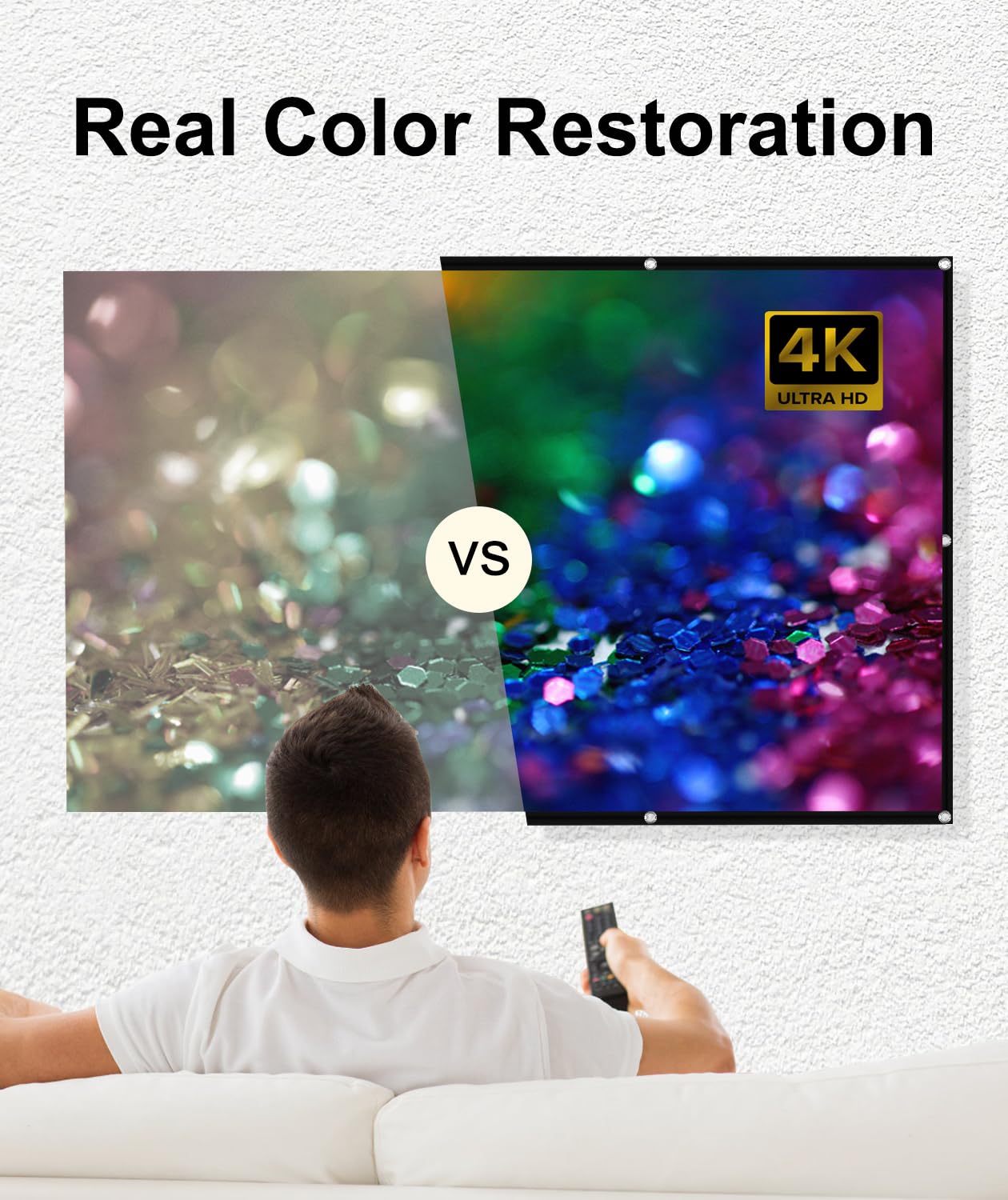 Projector Screen 100 Inch, Foldable Wrinkle Free Movies Screen Wall Mount, 16:9 4K Rear Front Projection Screen with Hooks Ropes, Easy to Set up for Backyard Home Theater