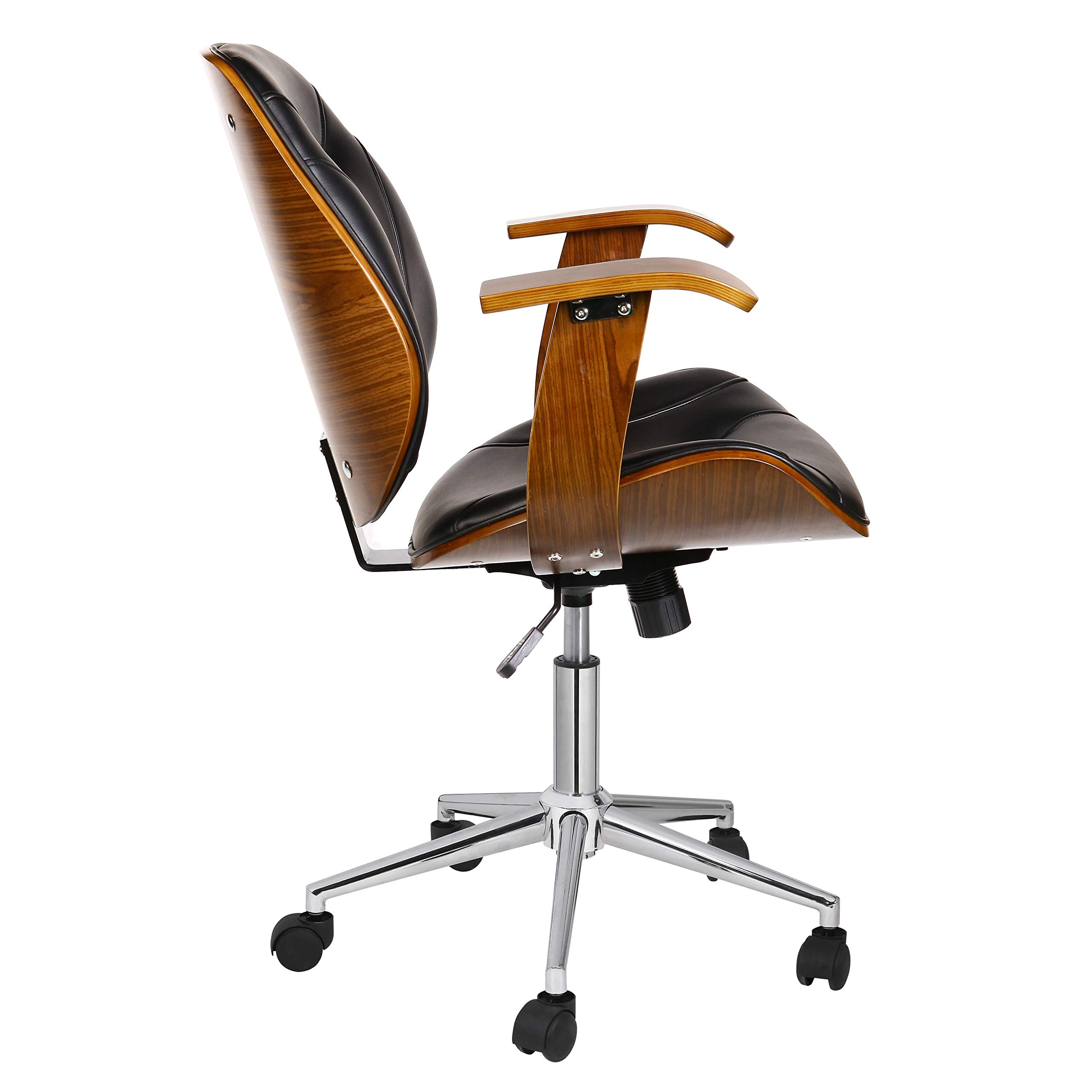 Porthos Home Flynn Adjustable Office Chair with 360° Swivel, PU Leather Upholstery, Ergonomic Back and Armrests, 5 Star Chrome Base and Roller Caster Wheels
