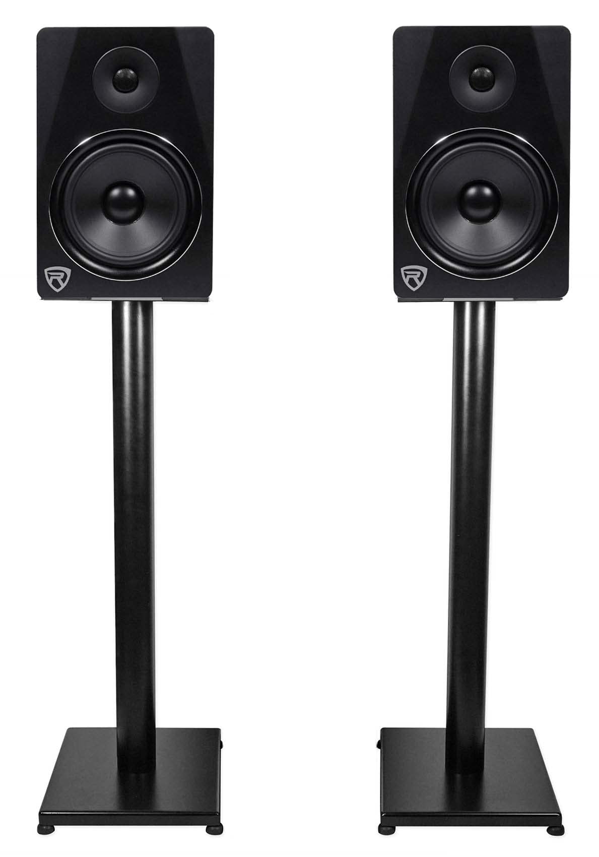 Rockville Pair RS29B 29" Steel Bookshelf Speaker and Studio Monitor Stands-Black V2
