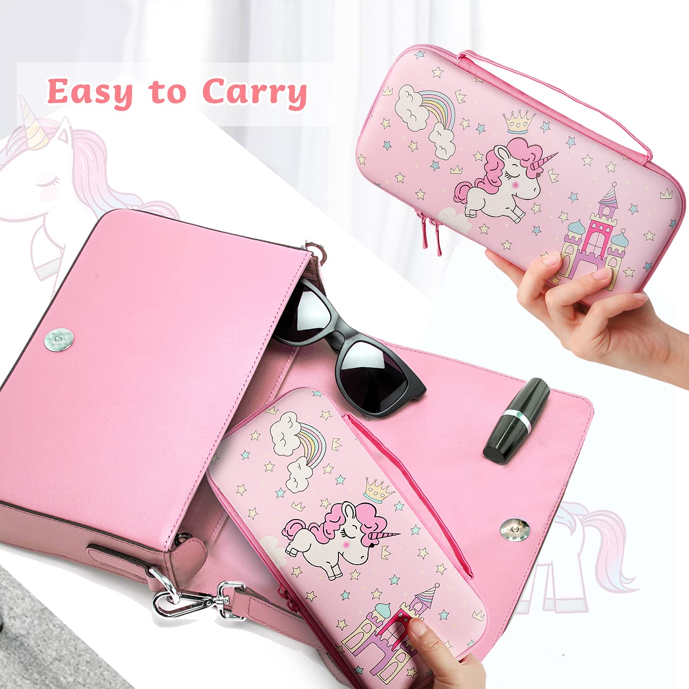 TCJJ Unicorn Hard Carrying Case for Nintendo Switch- Pink Portable Travel Case with Soft TPU Protective Case Cover Compatible with Nintendo Switch for Girls