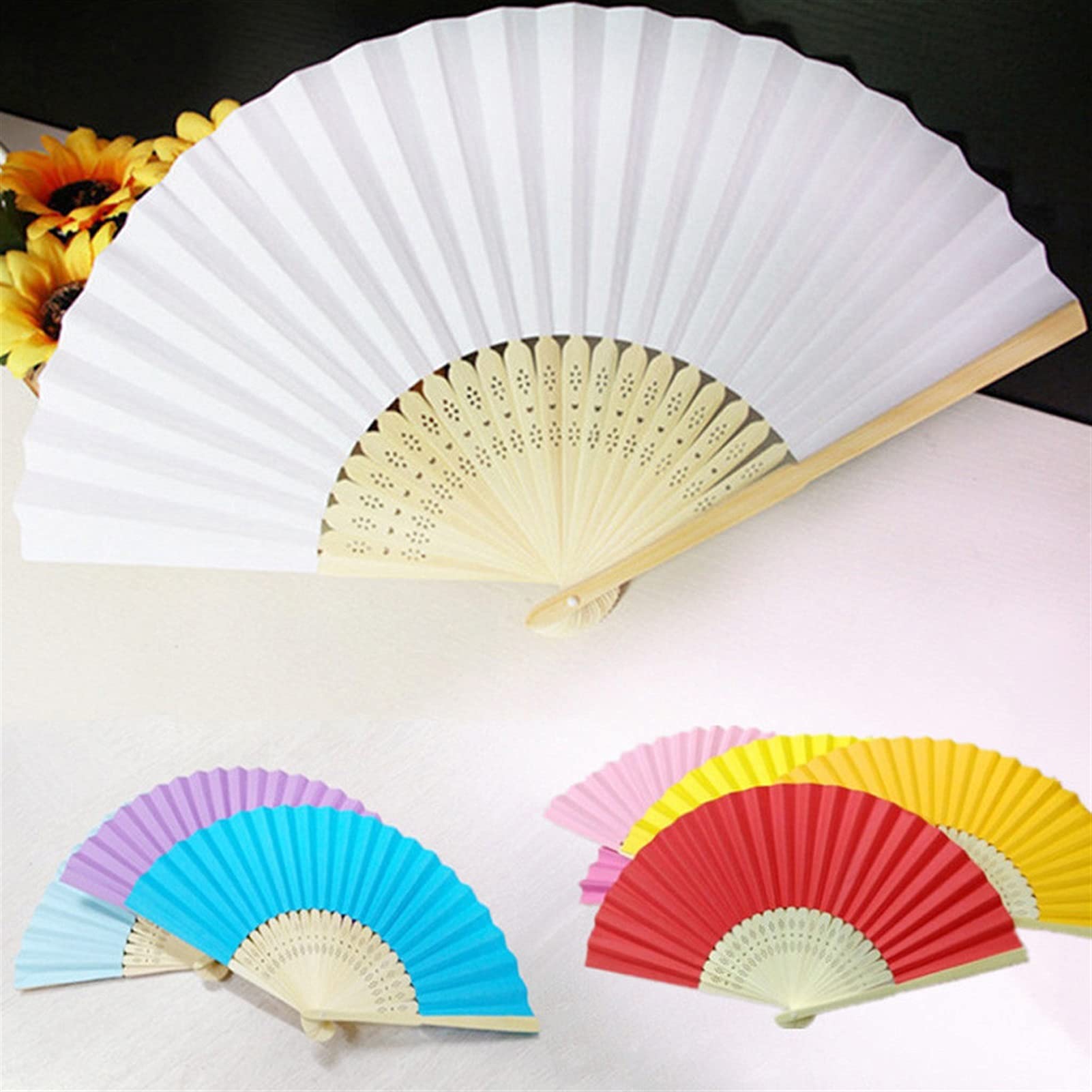 Xinbalove Hand Folding Fans Chinese Tai Chi Folding Fan Pattern Folding Dance Wedding Party Lace Silk Folding Hand Held Solid Color Fan веер ручной складной ventilador (Color : BU)