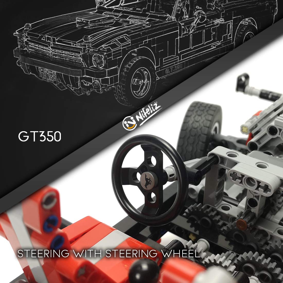 Nifeliz Muscle Car 1965s GT350 Race Car Building Set (1,817 Pieces)