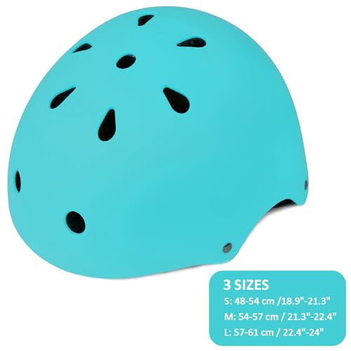 OUWOR Youth Skateboard Bike Helmet for Boy and Girl, Lightweight Adjustable, Multi-Sport for Bicycle Skate Scooter (Aqua, Medium)