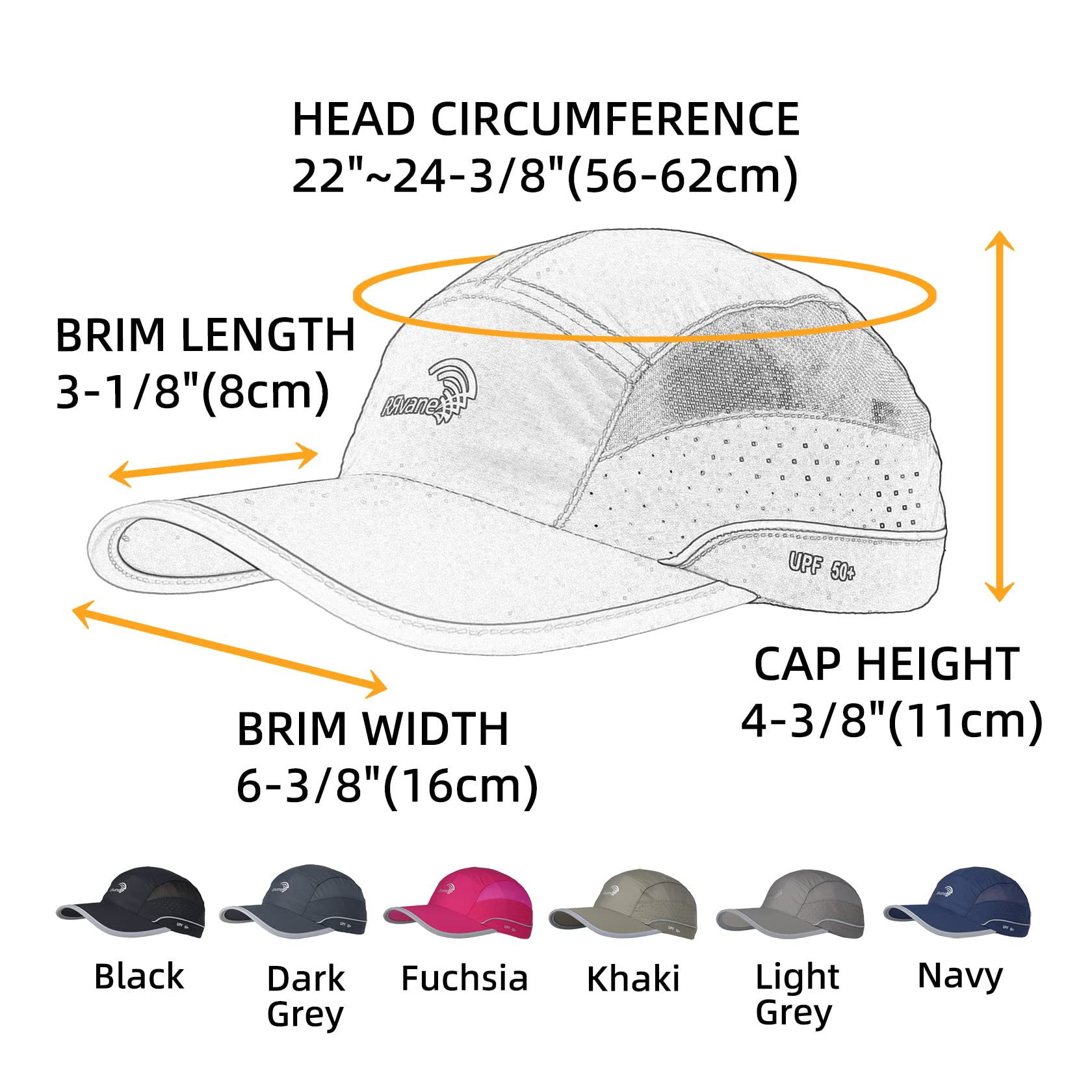 UPF50+ Quick Dry Outdoor Sports Hat Polyester Running Cap Reflective Baseball Cap,Fit 22"~24-3/8" for Unisex (Navy, Classic)