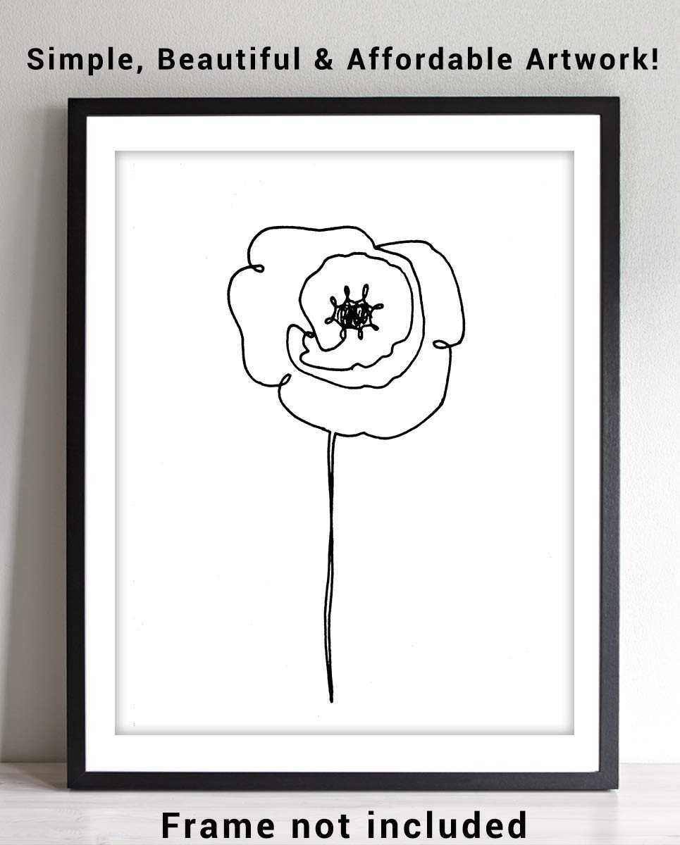 Poppy Flower Wall Art - 11x14 Unframed, Minimalist Black & White Decor Print - Makes a Great Gift Under $15 for Botanical, Floral Lovers