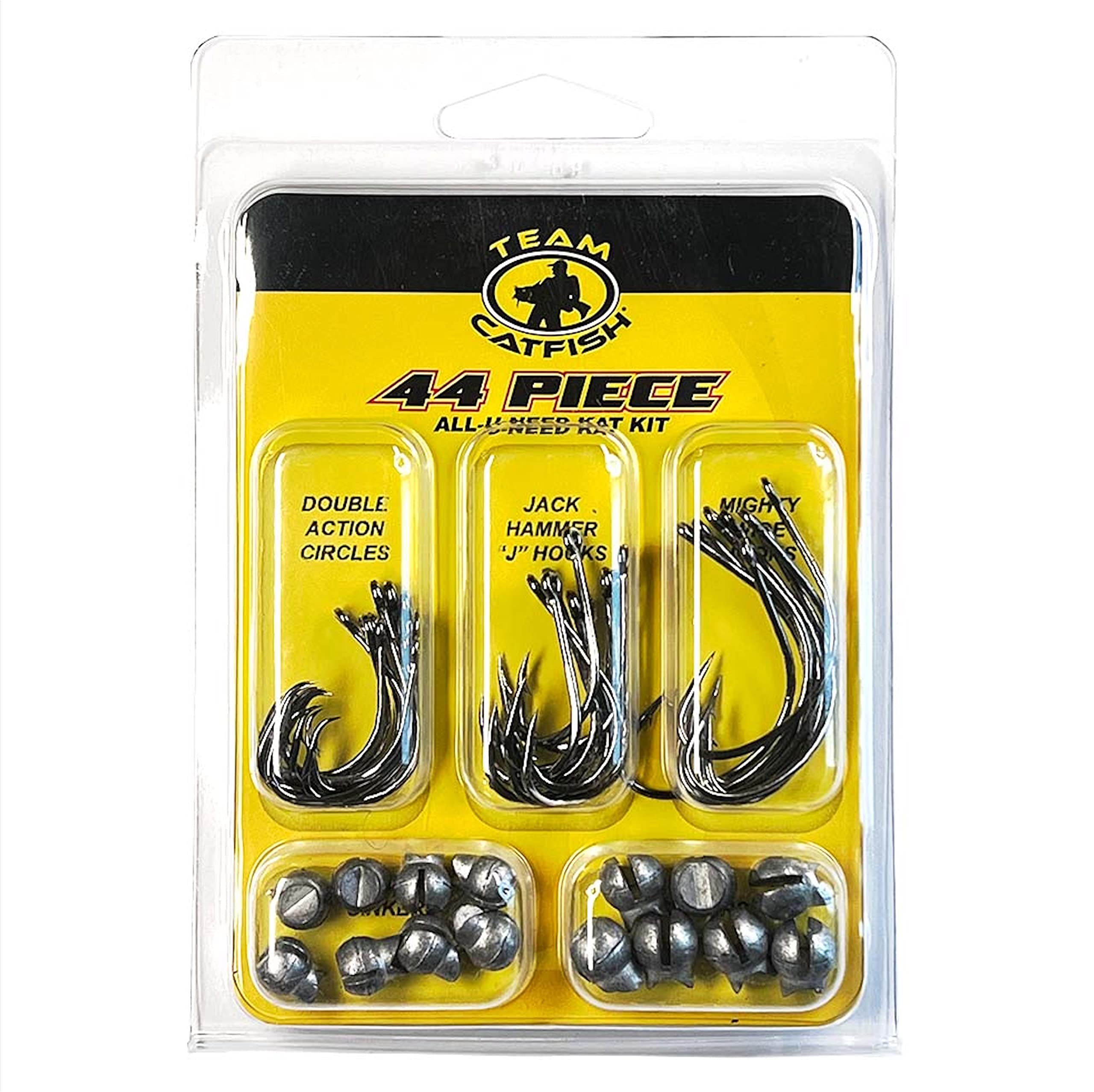 Team Catfish All You Need Catfishing Kit (44 Pack) Includes 3 Types of Hooks plus Split Shots
