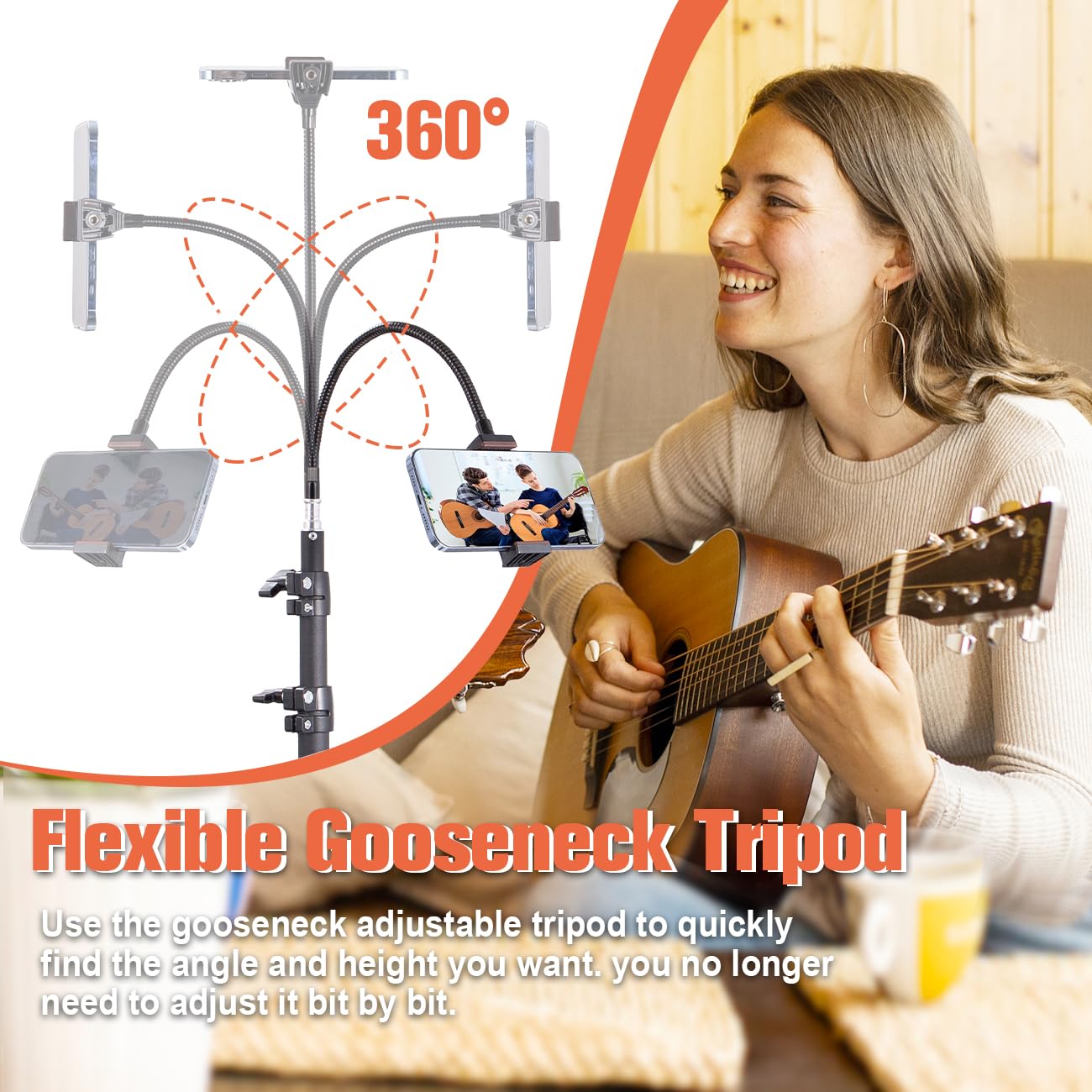 Phone Floor Tripod Stand, Lusweimi 81" Tall Cell Phone Tripod, Overhead 360°Adjustable Gooseneck Tripod with Phone Holder, Compatible with iPhone 15 Pro Max/Plus/14/13/12 for Video Recording
