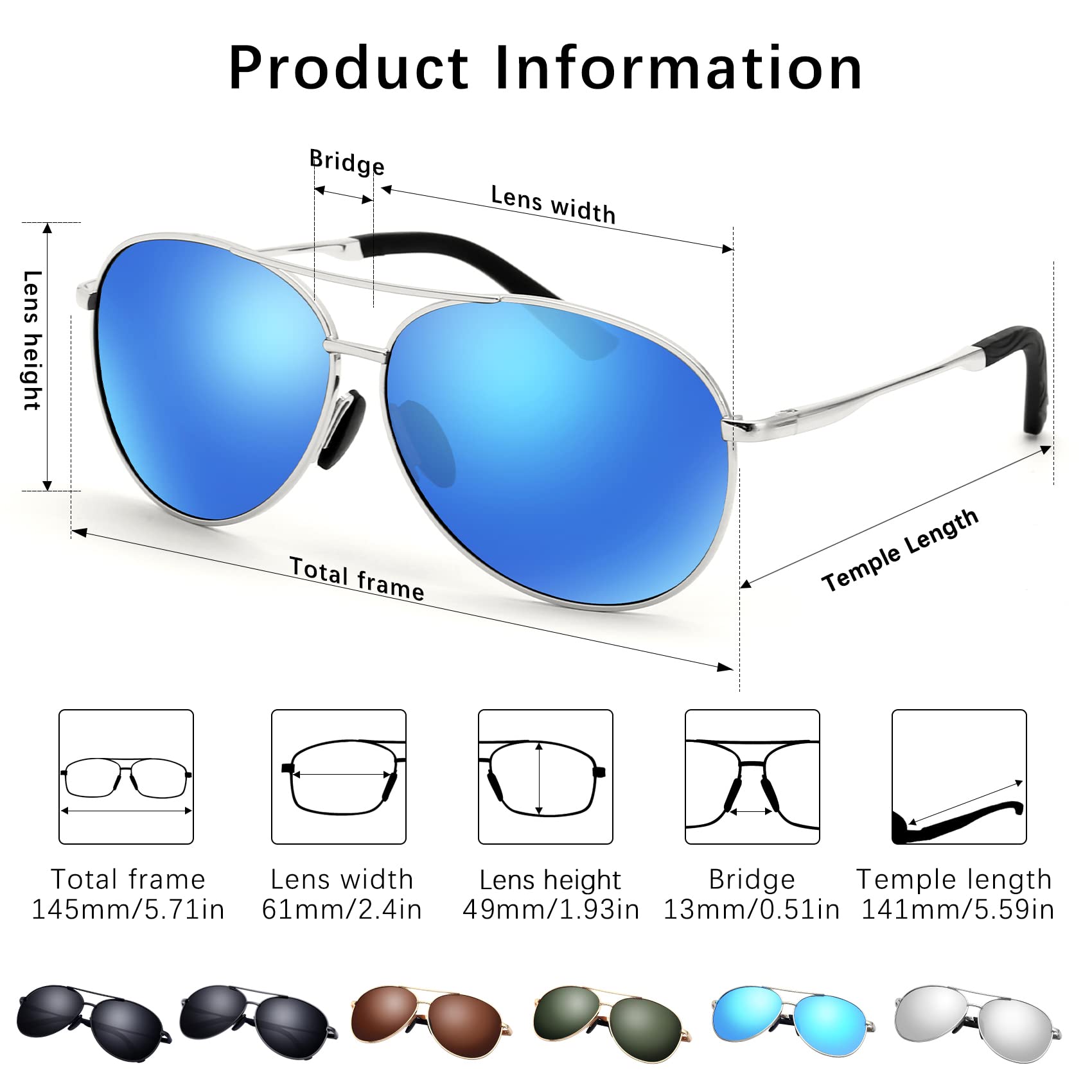 VIYSIOO Aviator Sunglasses for Men Women, Classic Polarized Sunglasses Men Womens Trendy Retro Style UV400 Protection