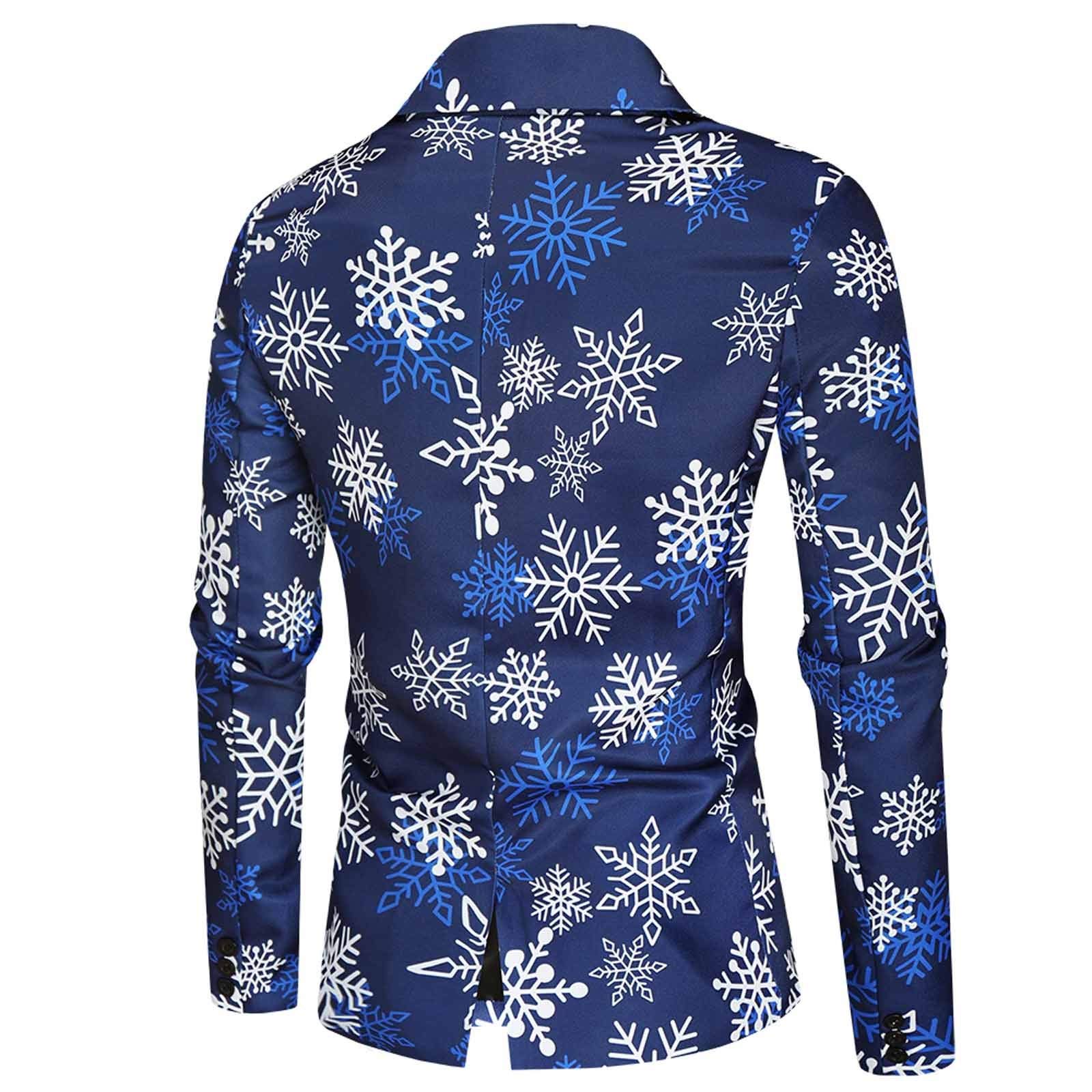 Nzwiluns Suits for Men 2 Piece,Slim Fit One Button Christmas Snowflake Jacket Blazer Party Wedding Tuxedo Tux & Pants & Vest Multi Color