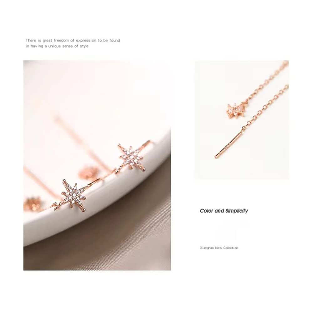 Trendy Exquisite Star Thread Drop Earrings for Women Temperament Long Tassel Ear Line Earring Gift (Color : Y20147 Gold)