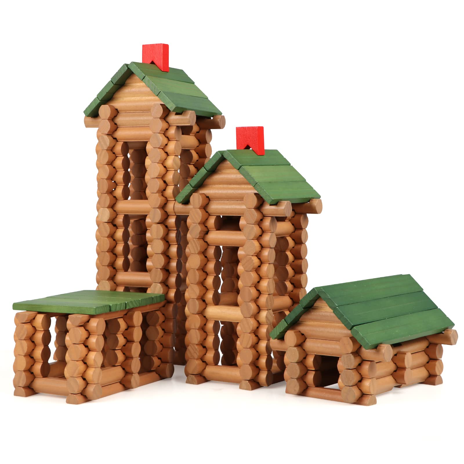 Wondertoys 328 Pcs Wooden Logs Set Ages 3+, Classic Building Log Toys for Kids, Creative Construction Engineering Educational Gifts