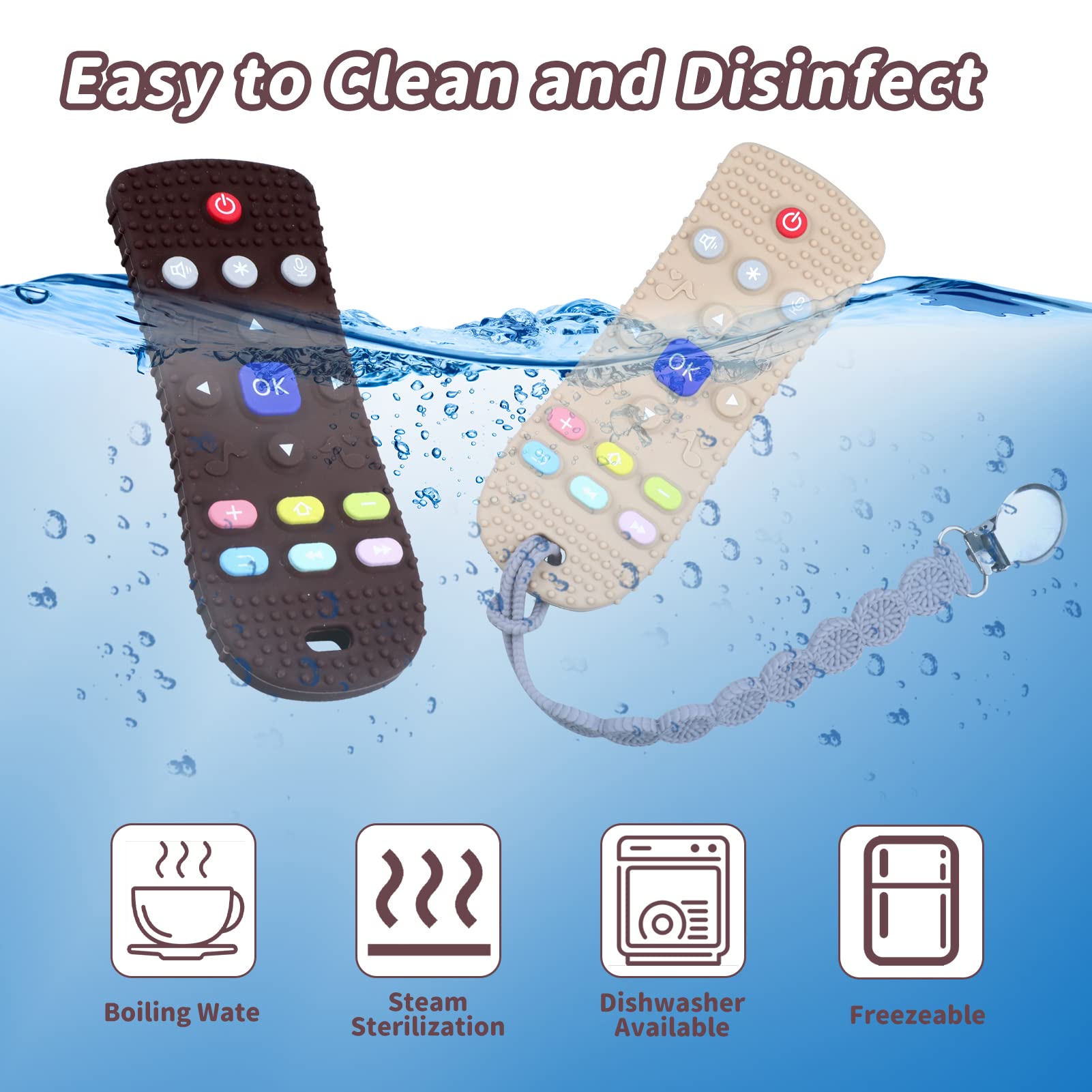Viyuse Remote teether for Baby, Soft Chew Toys with TV Remote Control Shape, Early Educational Sensory Toy for Babies Teething Relief and Soothe Sore Gum Infant Teether for 3-12 Months