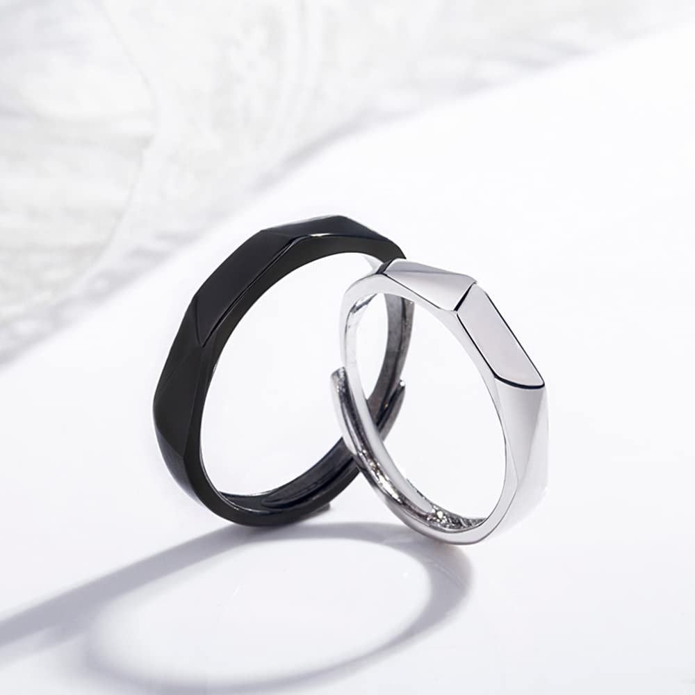 Vxddy Couple Rings Him and Her Couples Matching Promise S925 Sterling Silver Adjustable Ring Engagement Marry Wedding Band Cute Gifts
