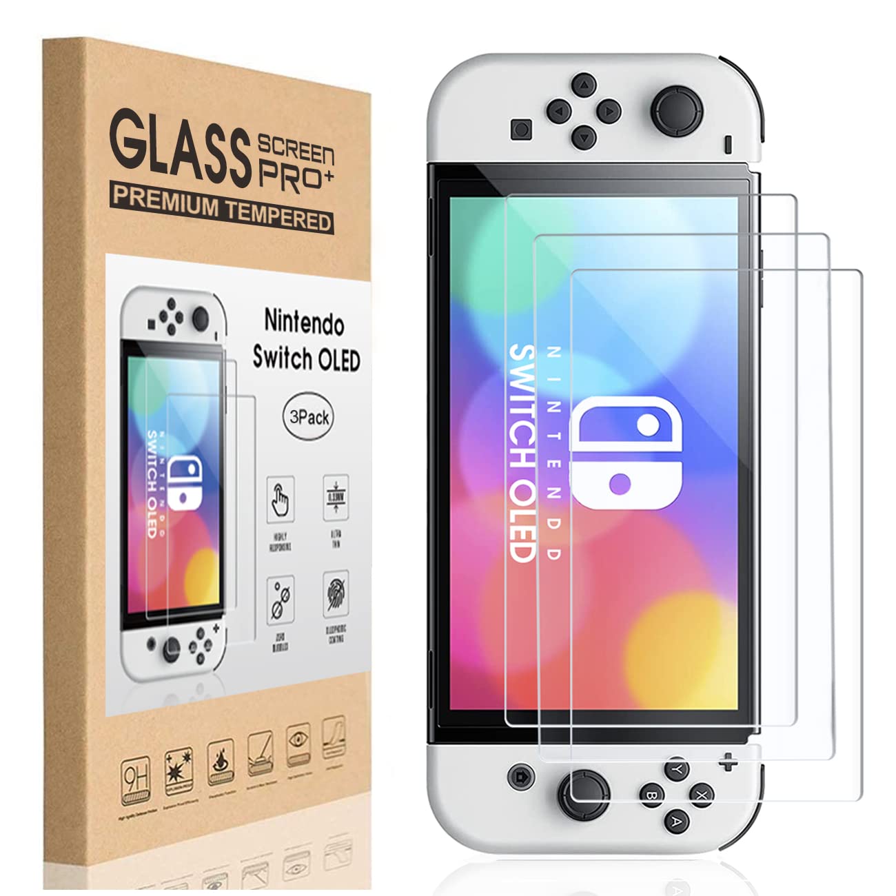 XINRUISEN 3Pack Screen Protector for Nintendo Switch Oled 2021, Tempered Glass Screen Protector for Nintendo Switch OLED New Model 7inch, Screen Protective Glass Cover Protection for Switch Oled