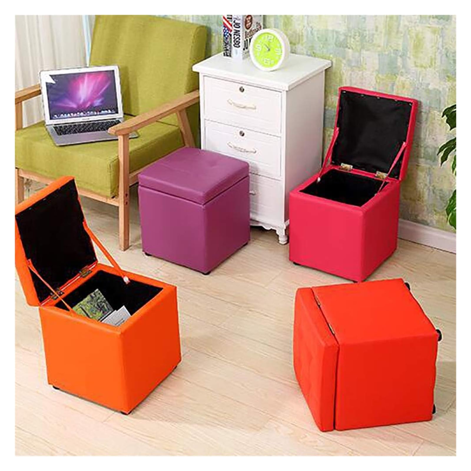 Ottoman Footrest Storage Folding Toy Box Chest with Memory Foam Seat Tufted Faux Leather Small Ottomans Bench Foot Rest Stool-d