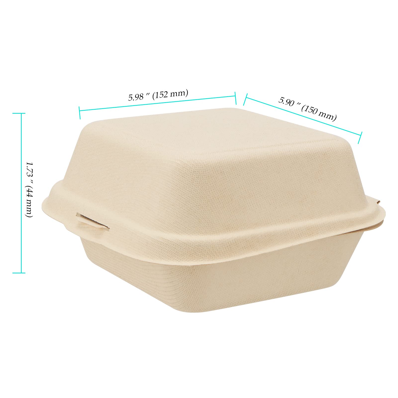 NINGWAAN 100 Pack 6x6 Inch Clamshell Takeout Containers, Single Compartment Clamshell Takeout Box with Hinged Lid, Sugarcane Clamshell To Go Box Containers for Party, Restaurant, Food Truck, Brown
