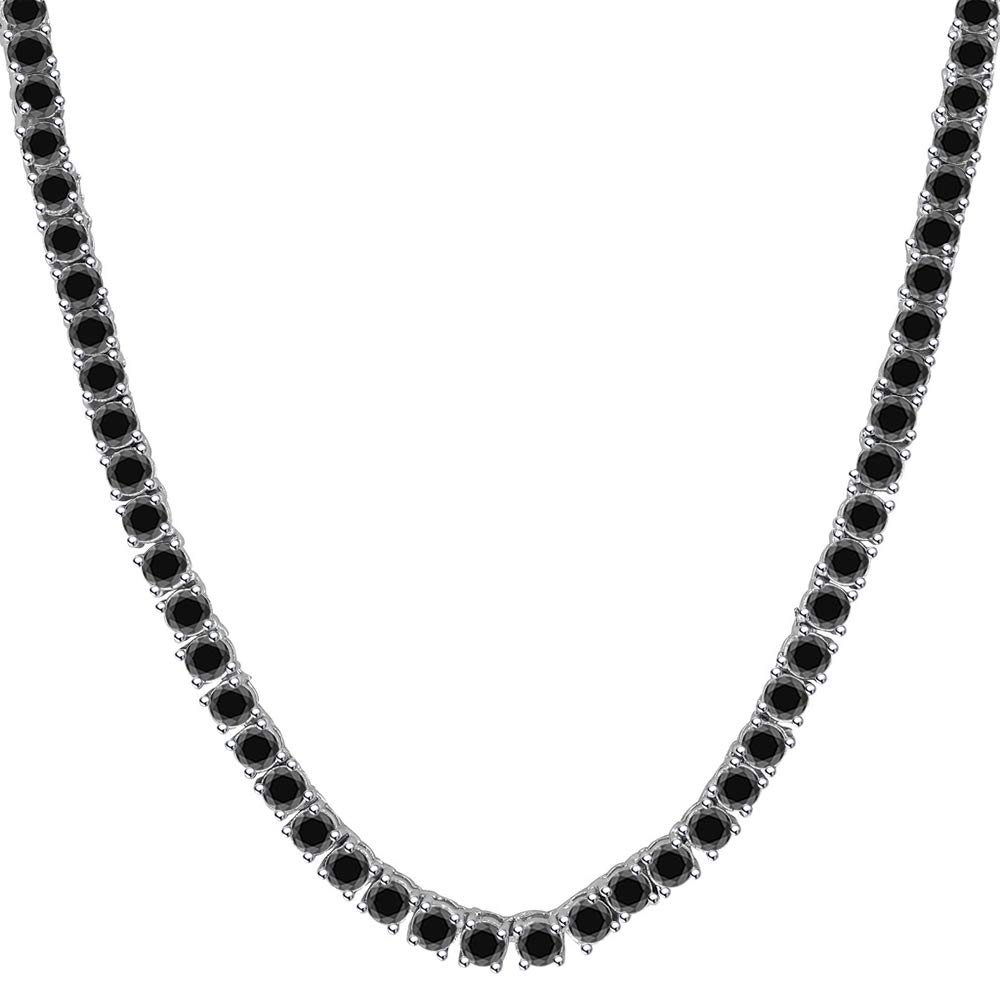 Tennis Link Chain 4mm Necklace Round Cut Black Diamond 14k White Gold Over .925 Sterling Silver One Row 24" Hip Hop Chain