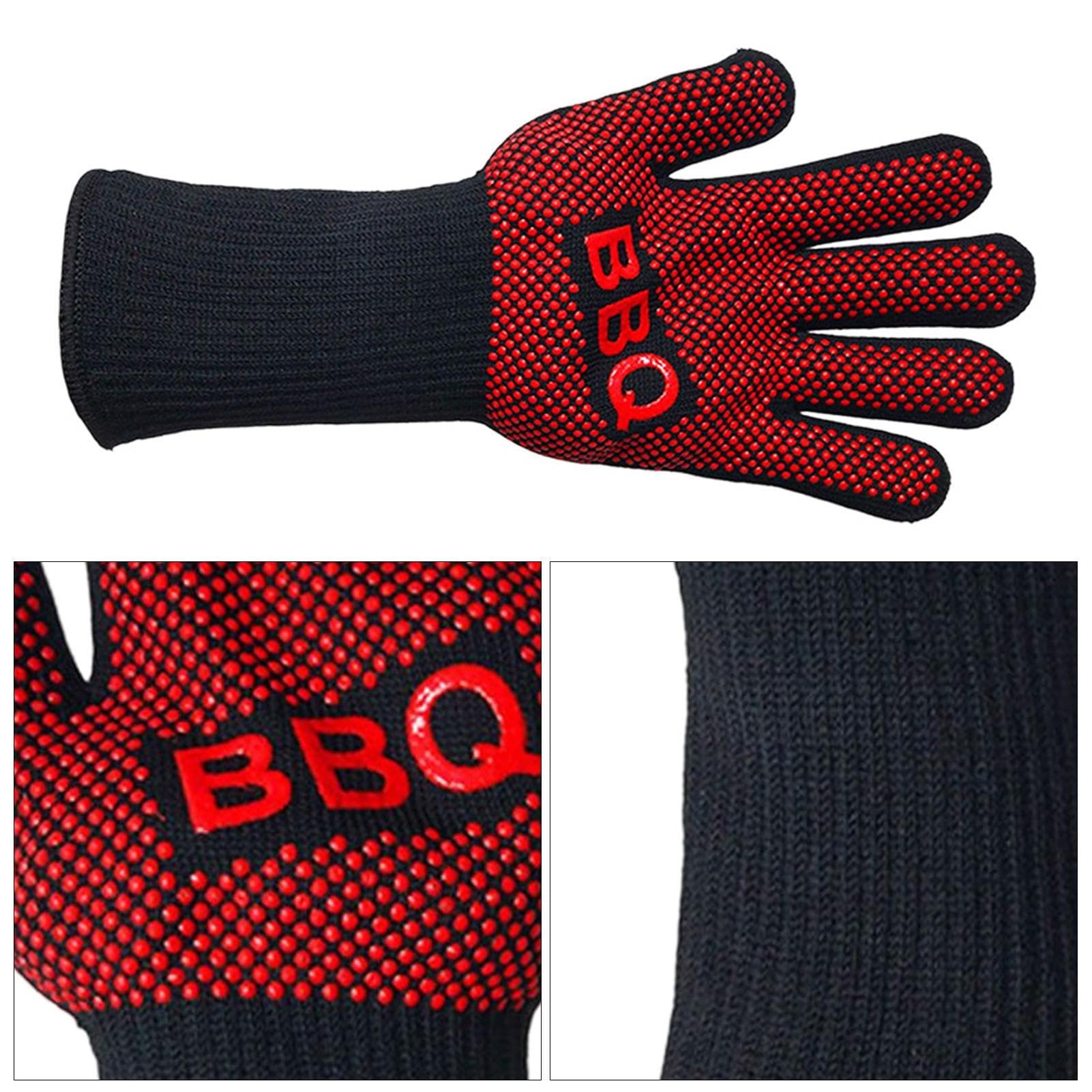 Oven Gloves, 3 Layers Heat-Resistant BBQ Gloves, Washable Kitchen Pot Glove, Non-Slip Oven Mitts Set, Long Cuffs Kitchen Grill Gloves for Homes, Barbecue, Grilling, Cooking, Baking and Camping