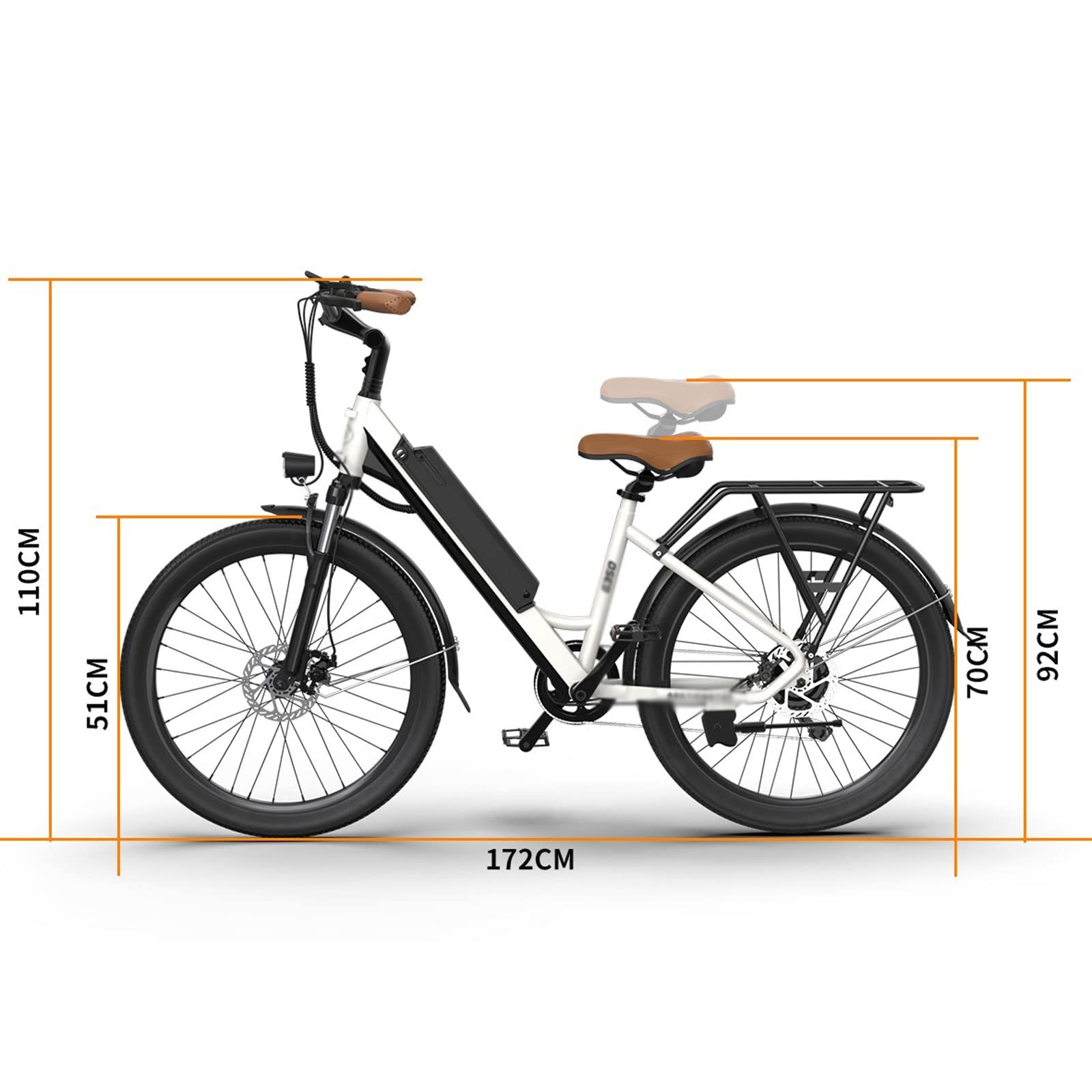 Wonzoneddzxc Electric Bicycles with Front Basket Tire Mountain Bike Battery Beach Electric Bicycle